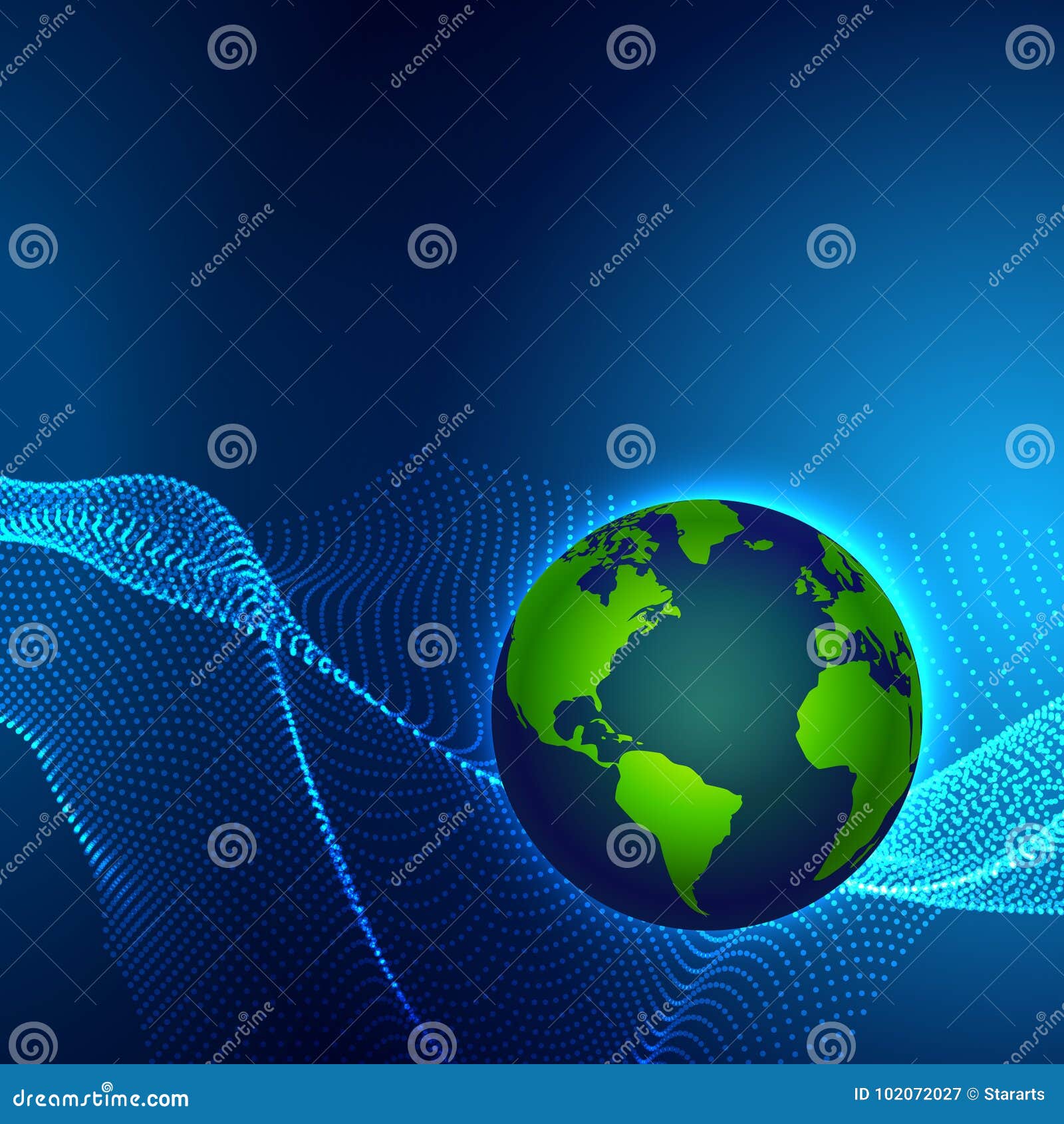 Digital Technology Earth World Map on Blue Background with Dots Stock ...