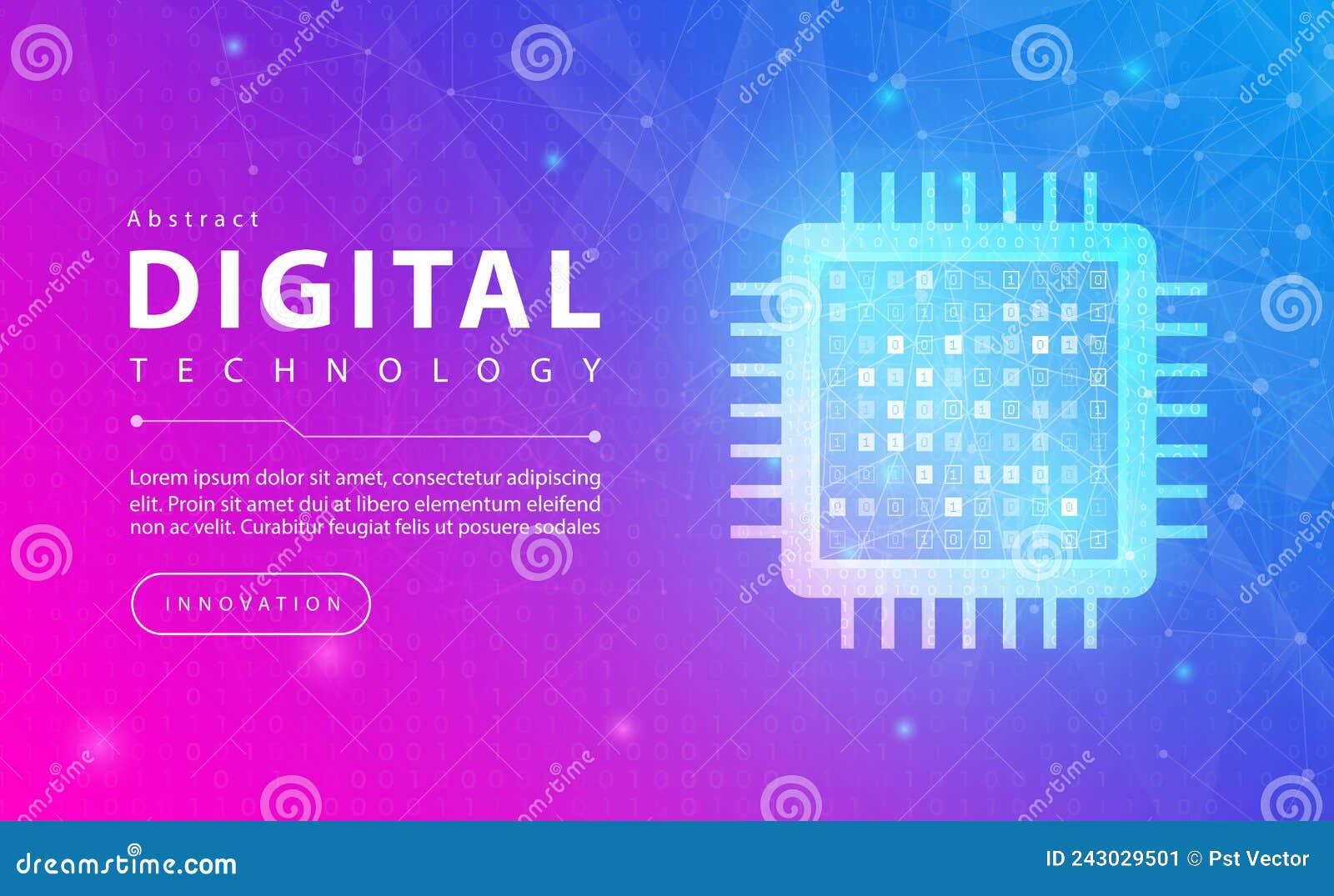 Digital Technology Electronic Chip Banner Pink Blue Background Concept ...