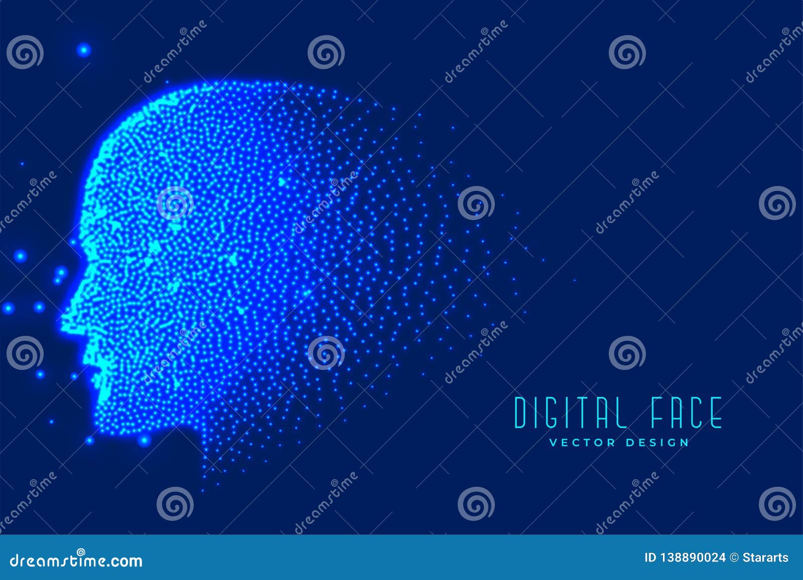 Digital Technology Face Made with Particles for Artificial Intelligence ...