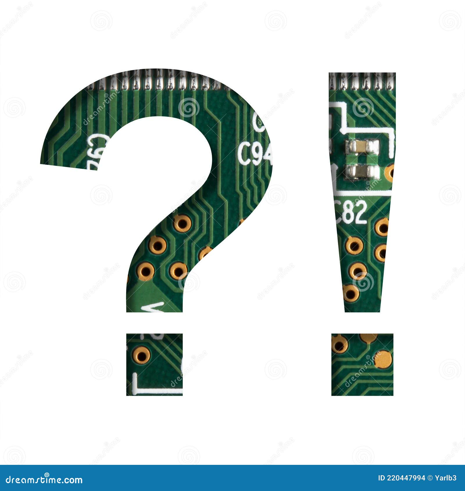 Digital Technology Font. Exclamation and Question Marks Cut Out of ...