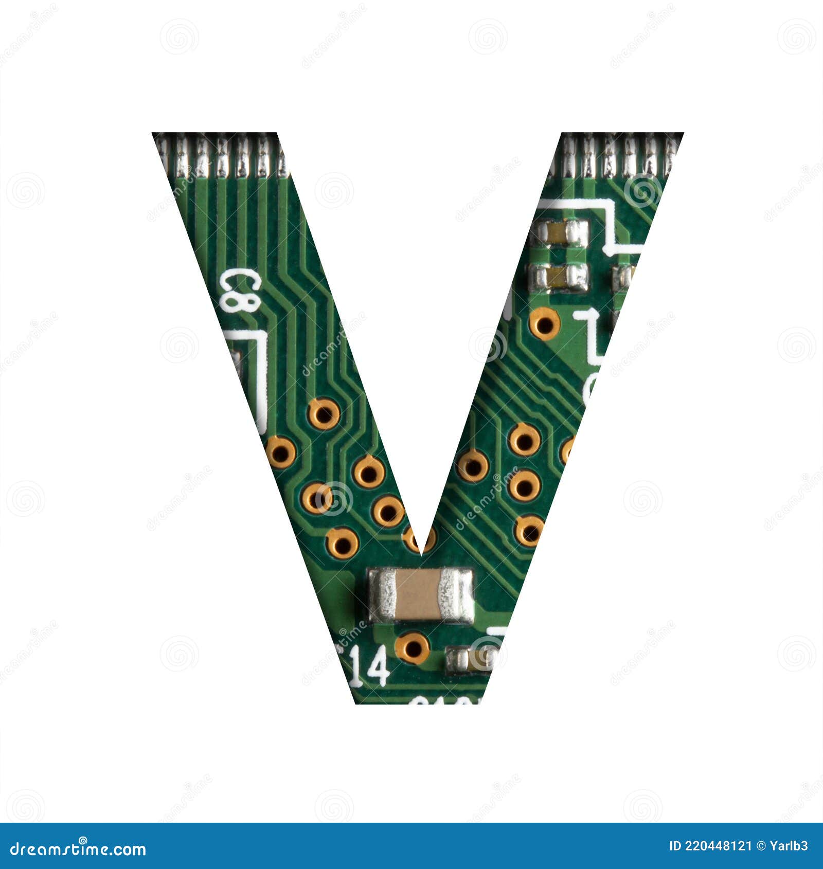 Digital Technology Font. the Letter V Cut Out of White on the Printed ...