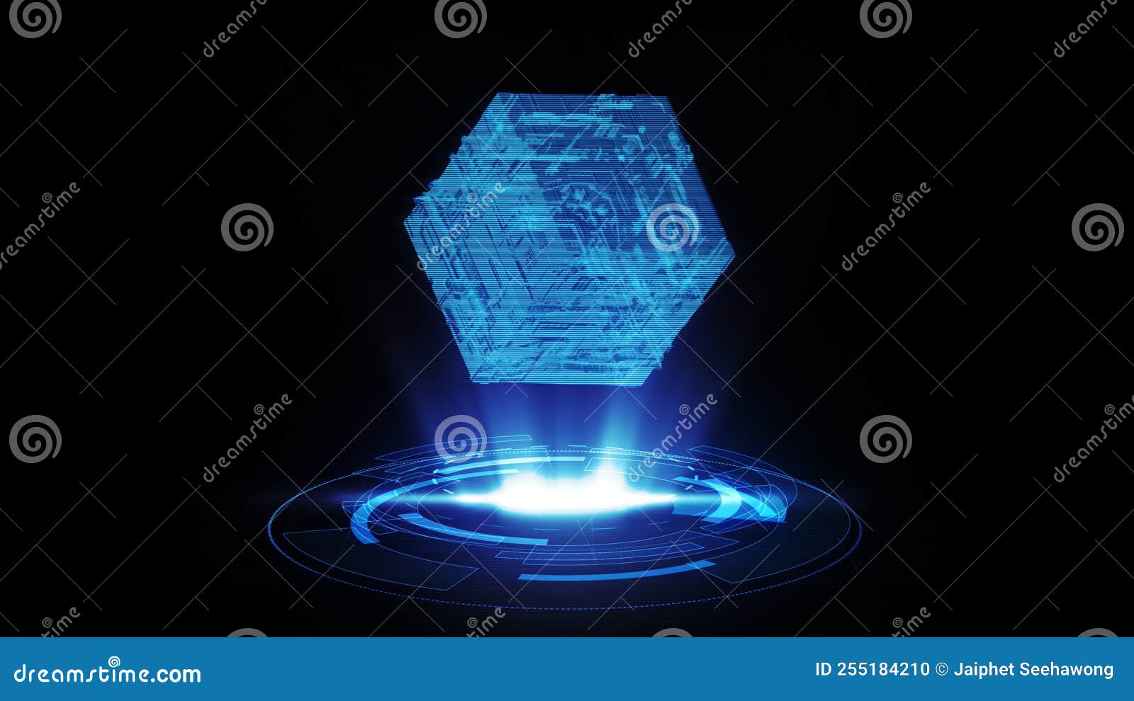 Digital Technology Futuristic Circuit Box Chain Cube Hologram Hud ...