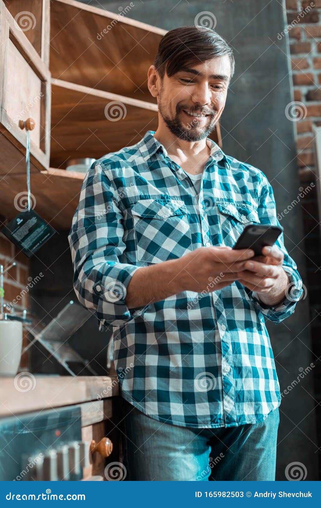 Happy Delighted Man Using His Device Stock Image - Image of caucasian ...
