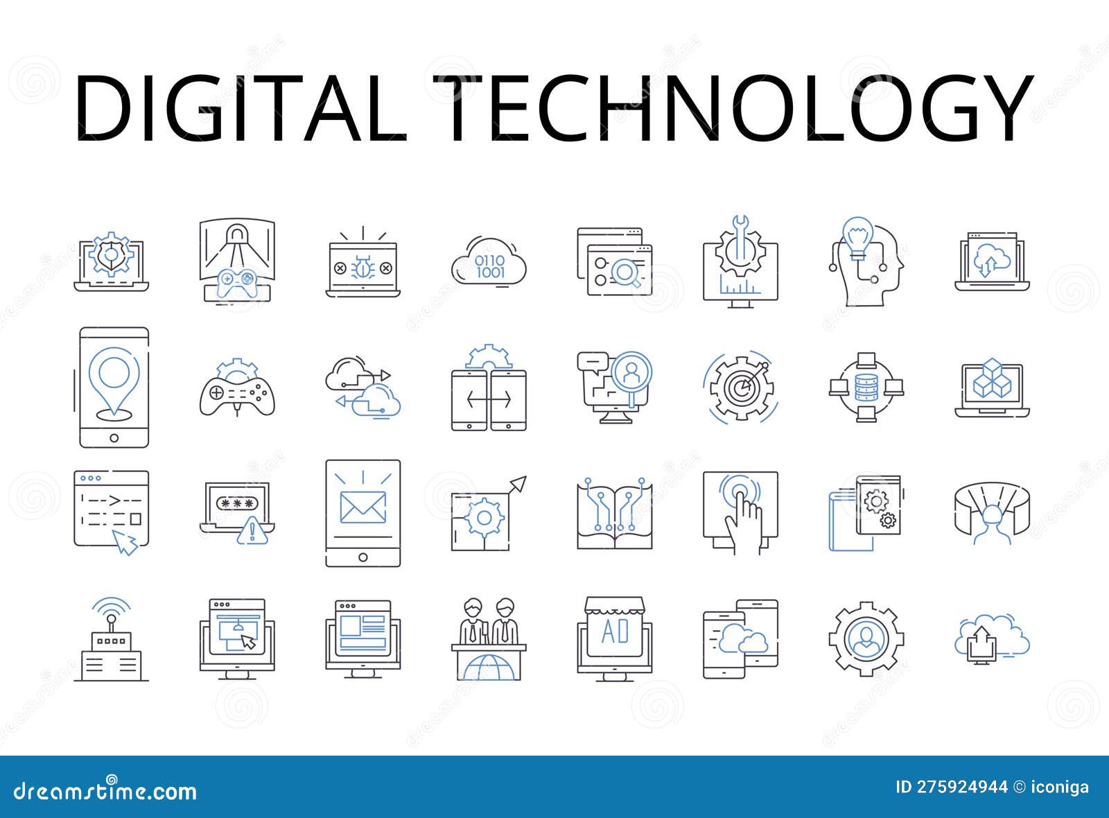 Digital Technology Line Icons Collection. Computer Science, Internet ...
