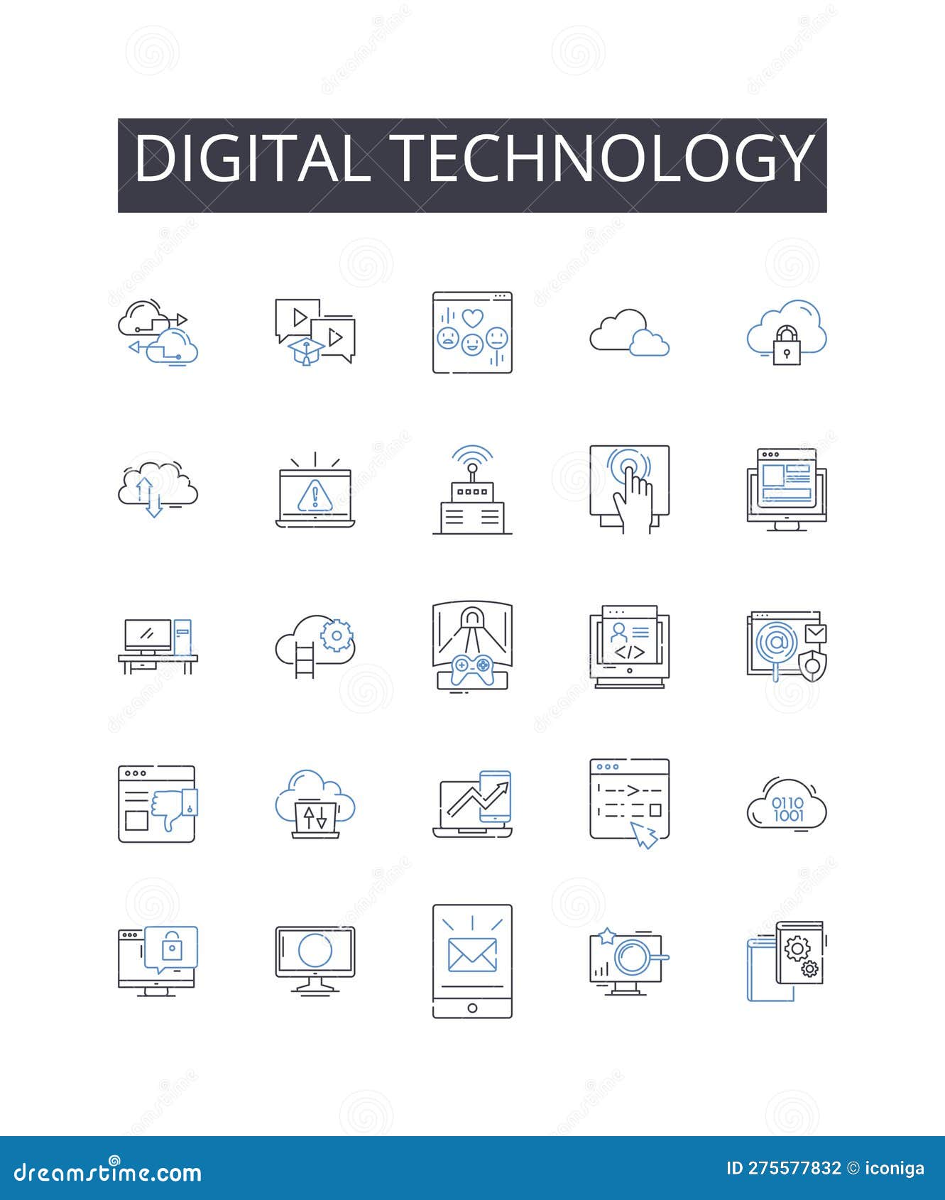 Digital Technology Line Icons Collection. Strategy, Forecasting ...