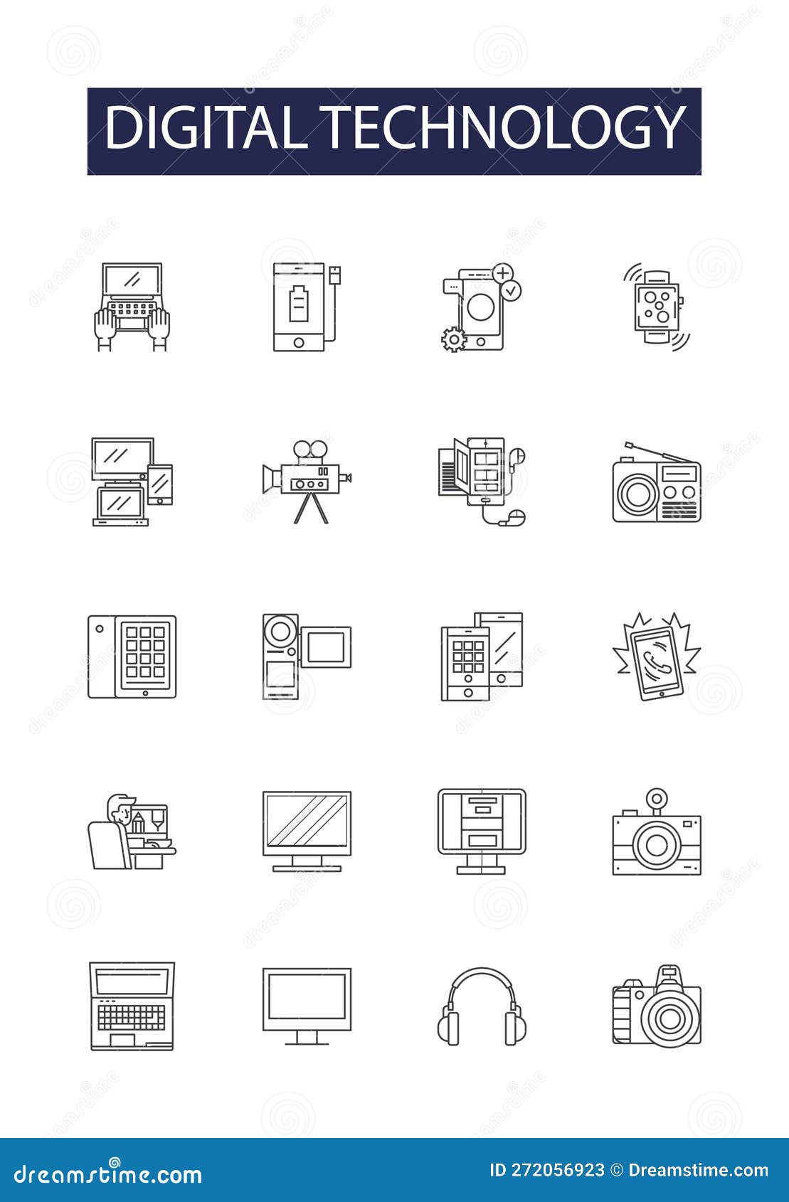 Digital Technology Line Vector Icons and Signs. Technology, Computers ...