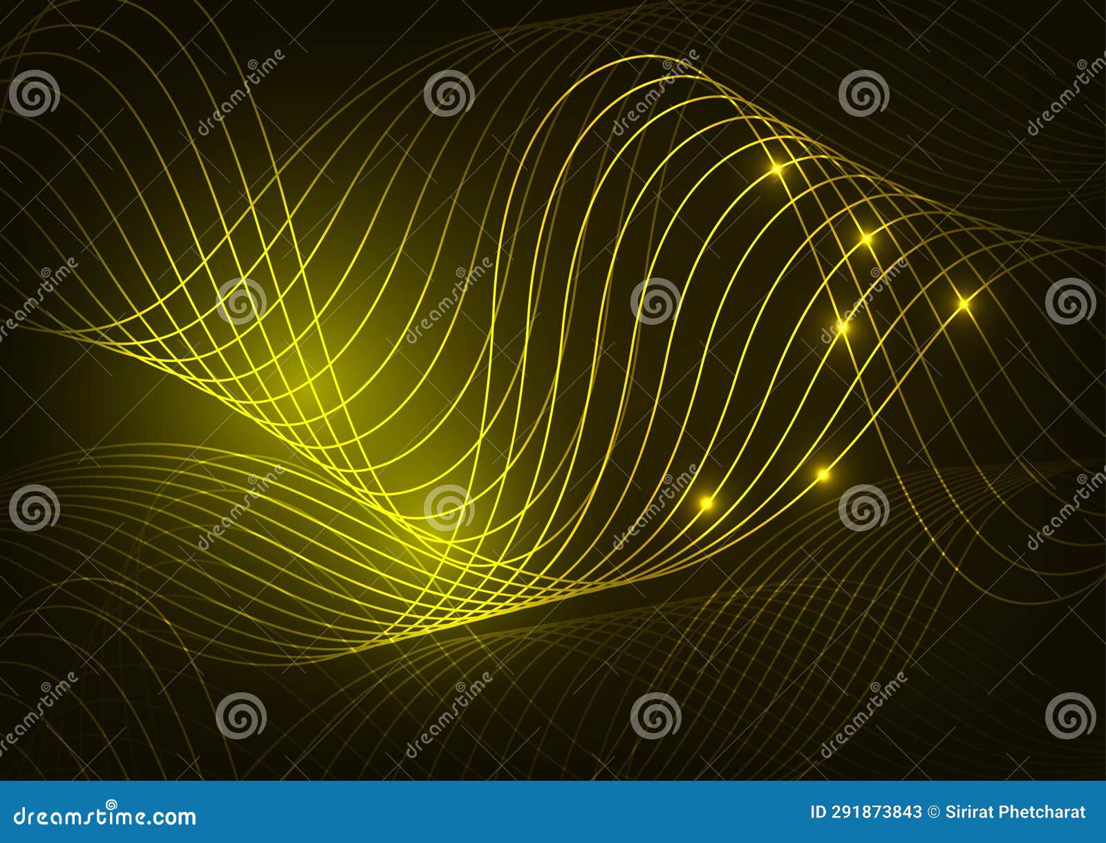 Digital Technology Neon Light Line Dark Yellow Wave Background Stock ...