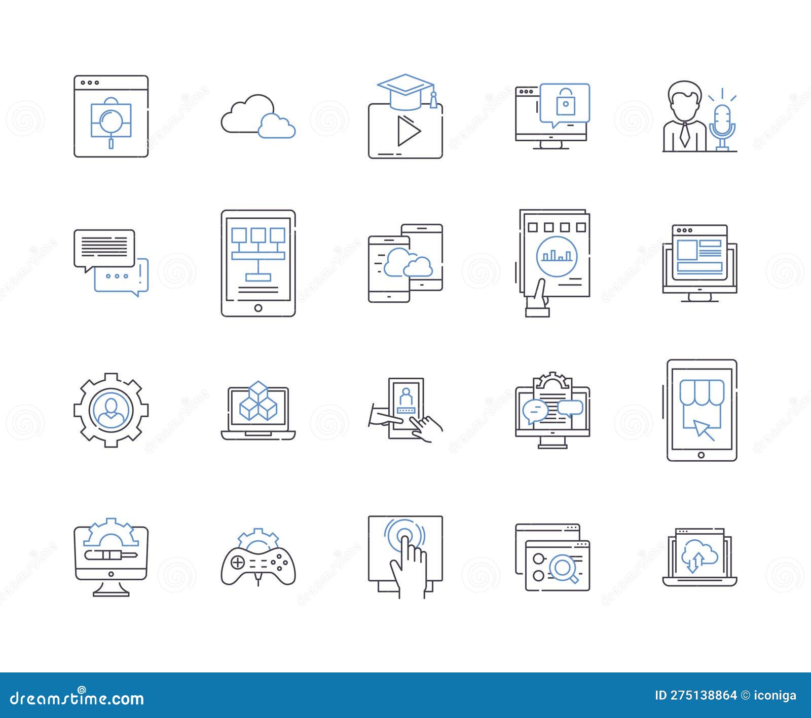 Digital Technology Outline Icons Collection Digital Technology Networking Computing