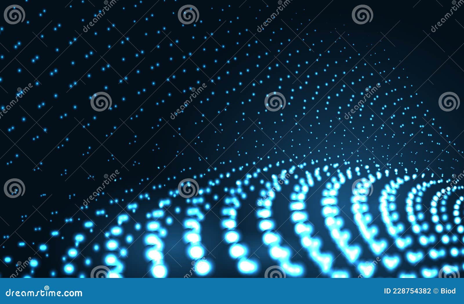 Digital Technology Particles Wave in Dark Blue Abstract Background ...