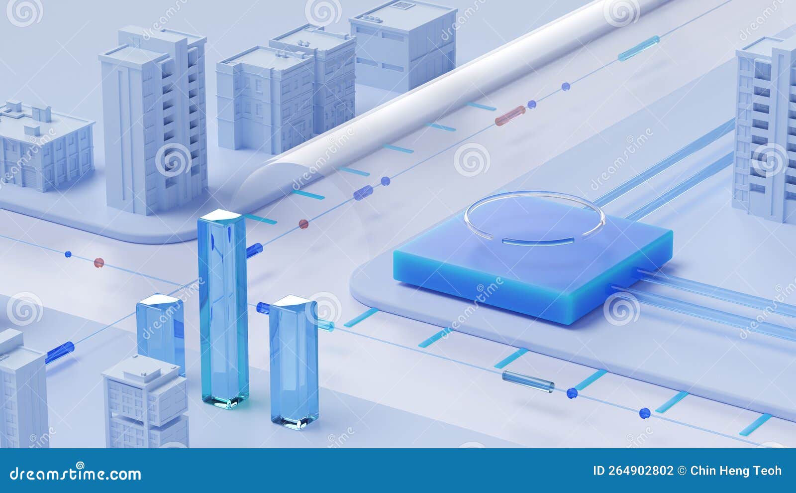 Digital Technology Smart City Concept. 3d Rendering Stock Illustration ...