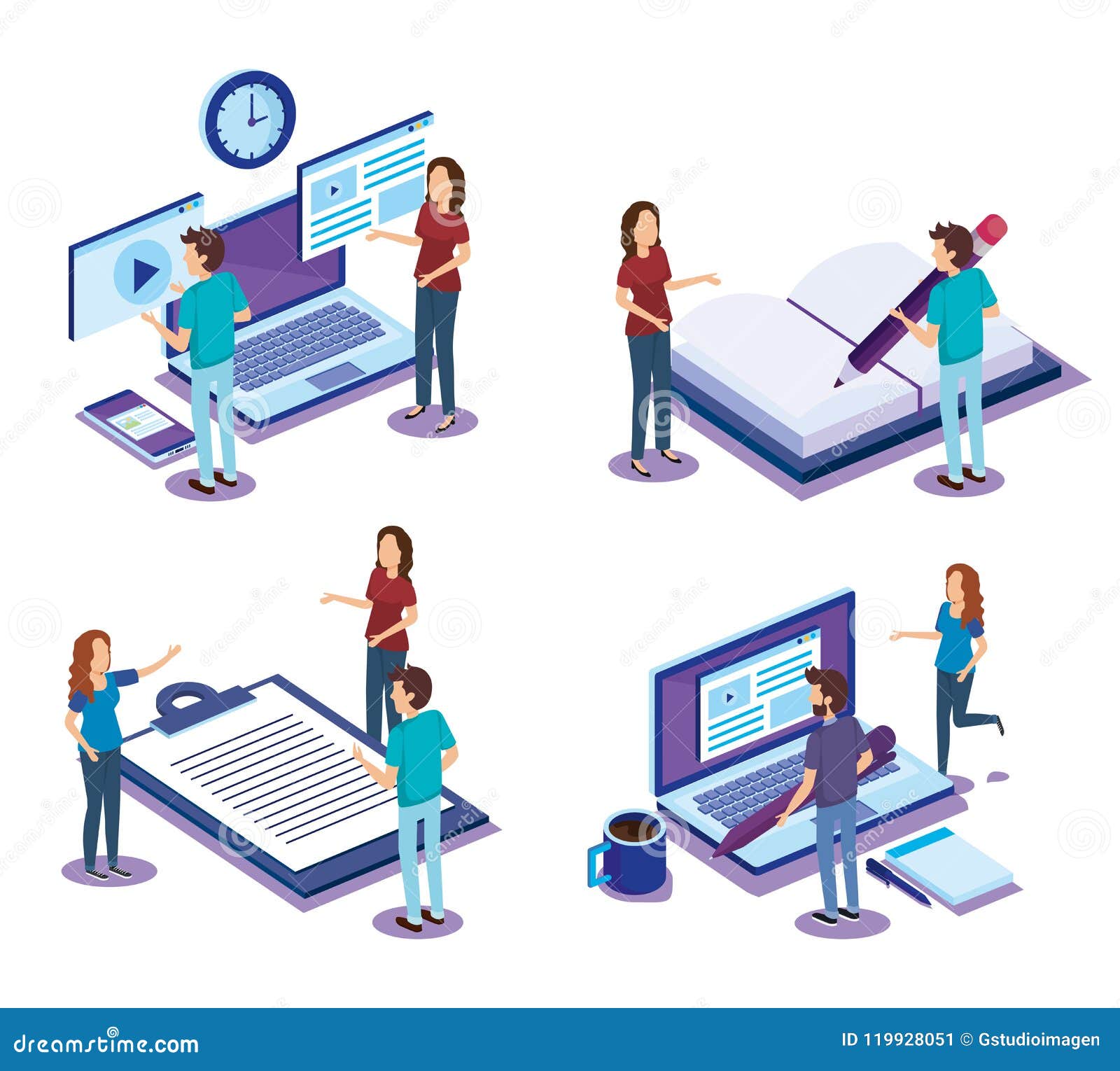 Digital Technology with Teamwork Isometrics Stock Vector - Illustration ...