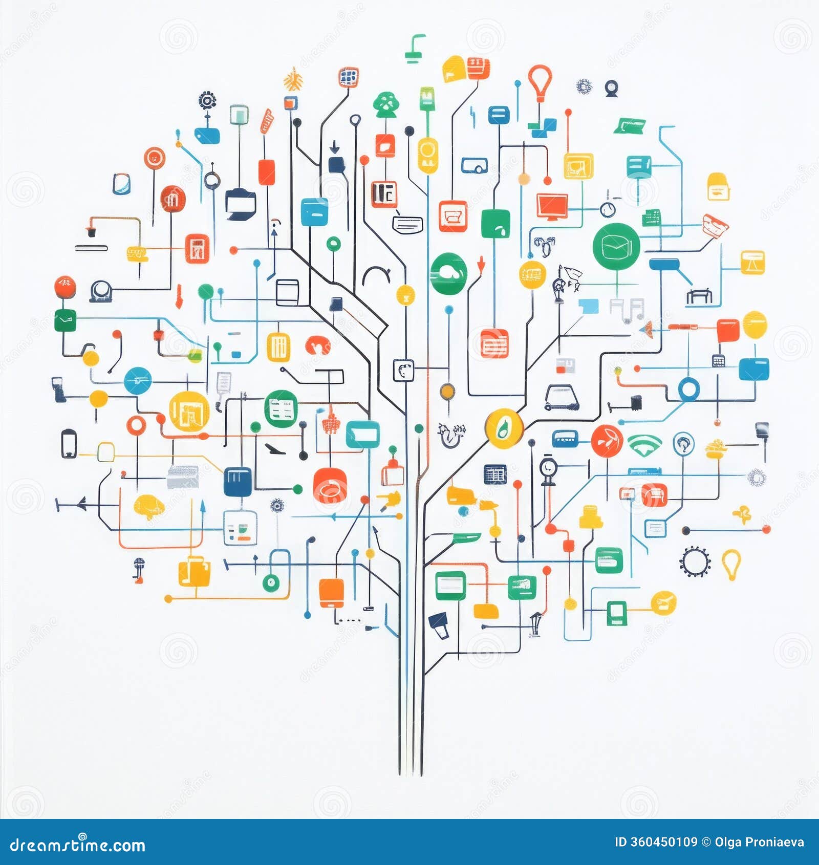 Digital Technology Tree with Electronic Icons and Network Connections ...