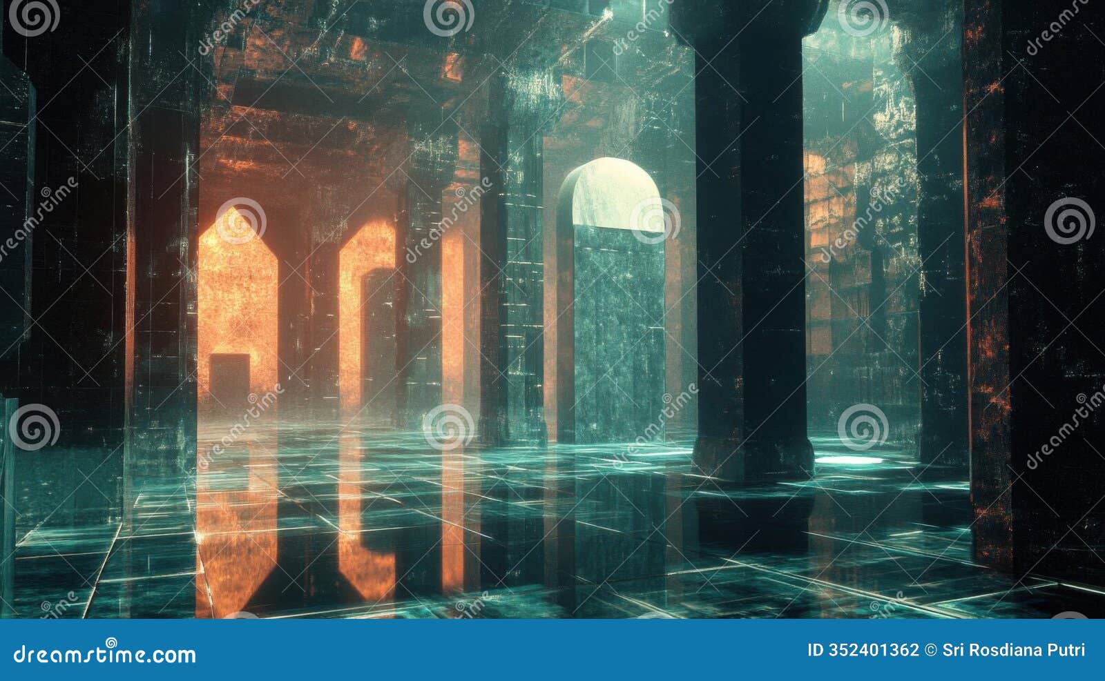 Digital Temple, Cyberpunk Architecture Stock Illustration ...