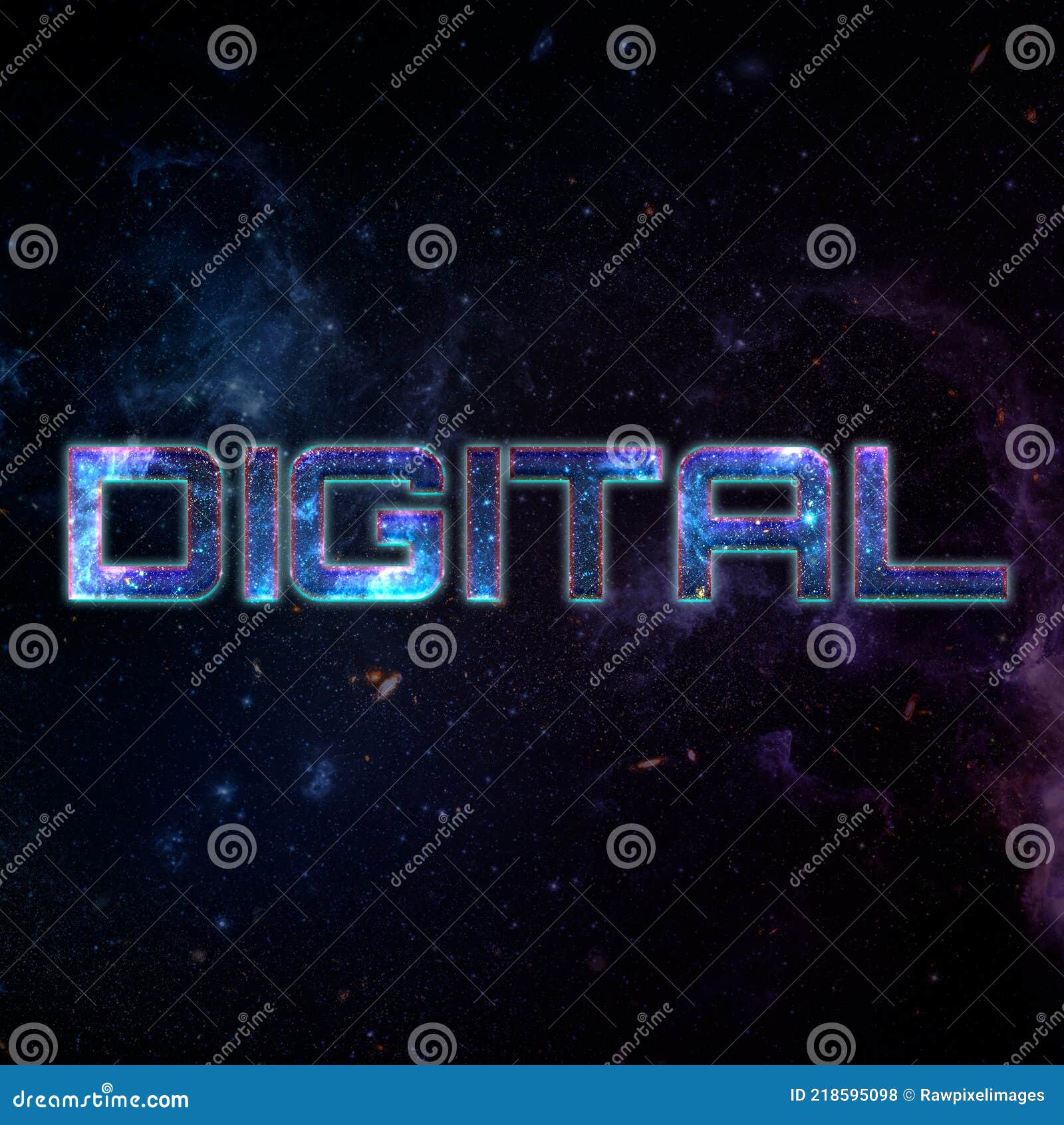 DIGITAL Text Typography Word on Galaxy Background Stock Illustration ...