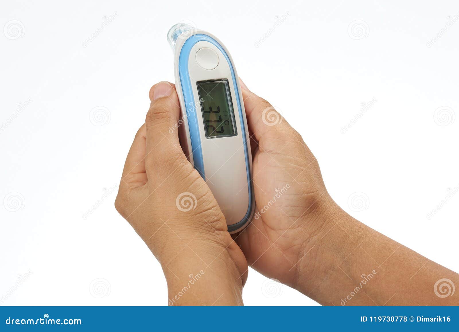 Digital Thermometer in Hands Stock Photo - Image of hand, display ...