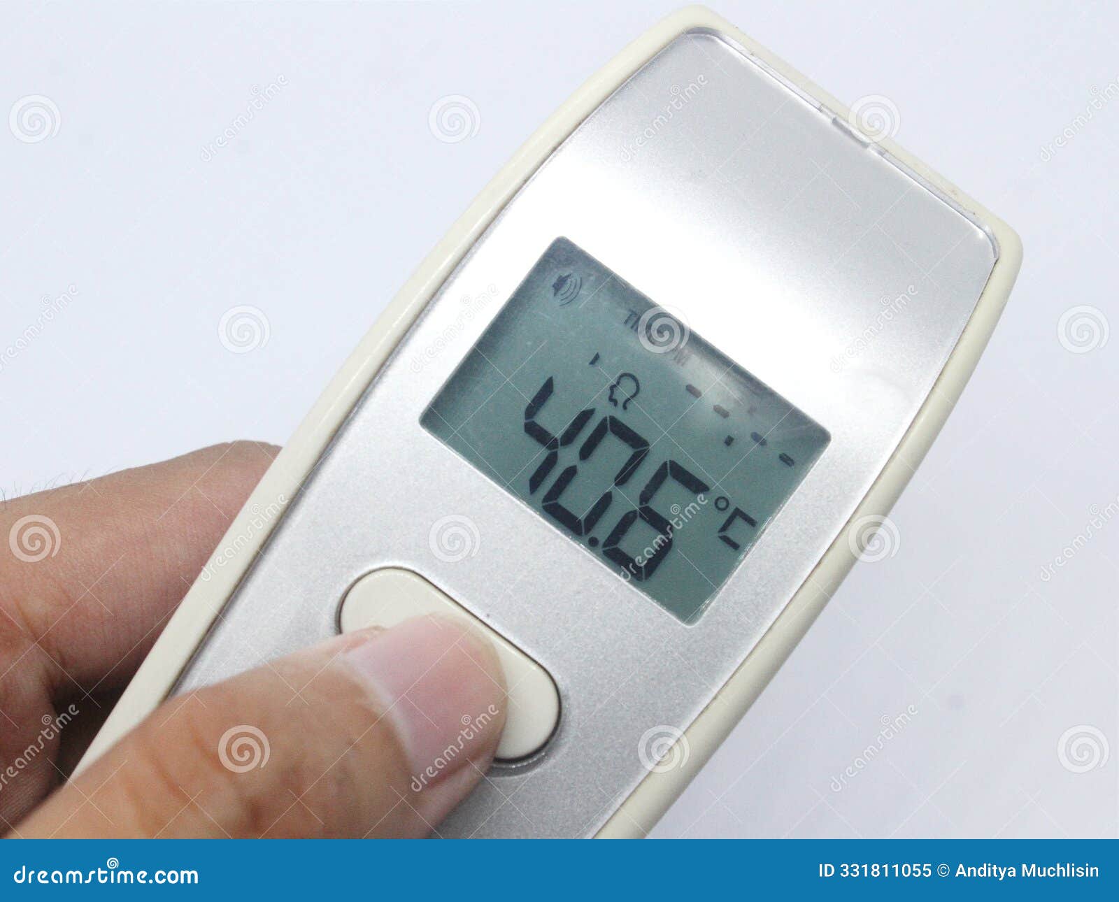 Digital Thermometer Shows the High Temperature Reading in Celsius Hold ...