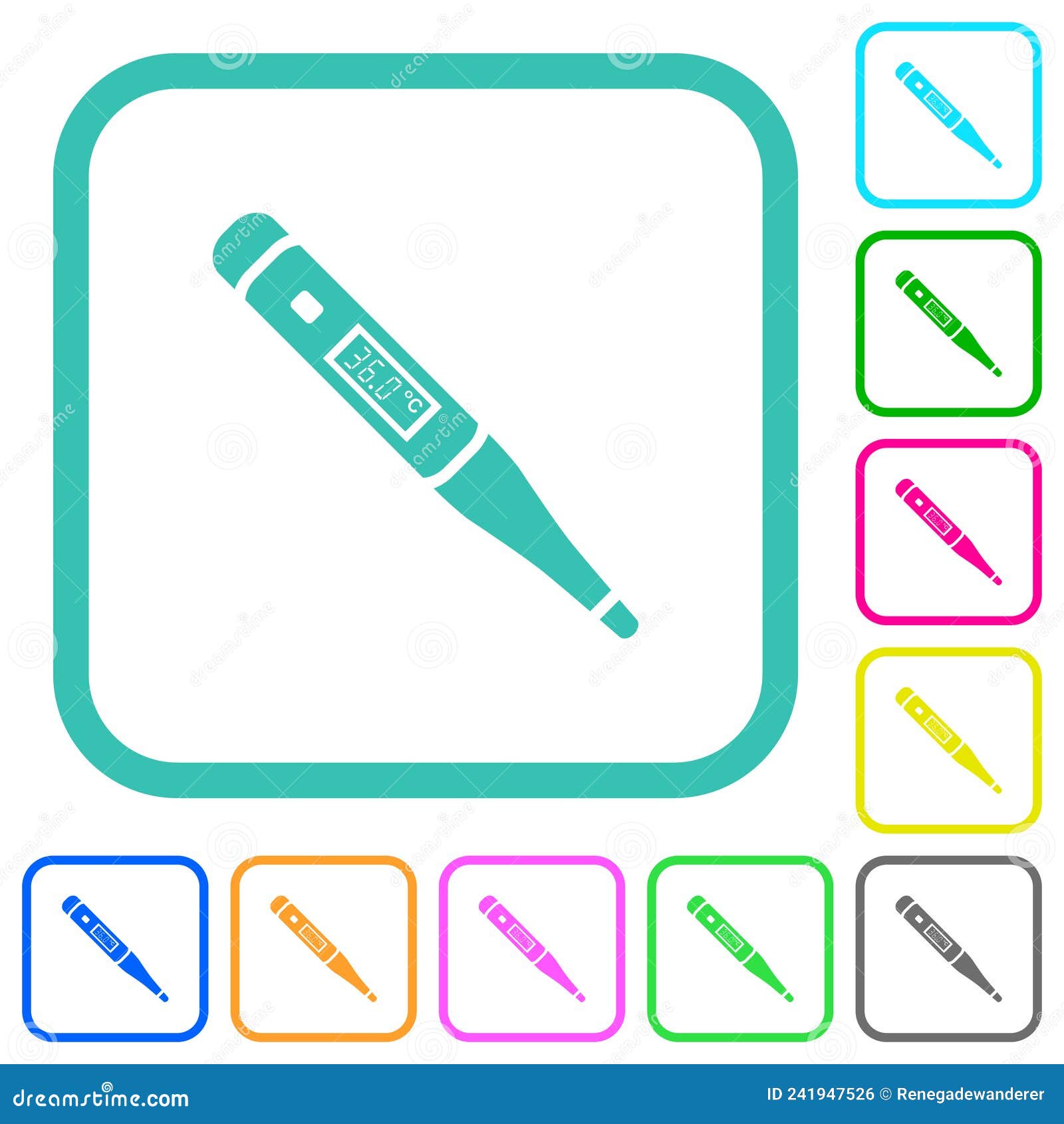 Digital Thermometer Vivid Colored Flat Icons Stock Vector ...