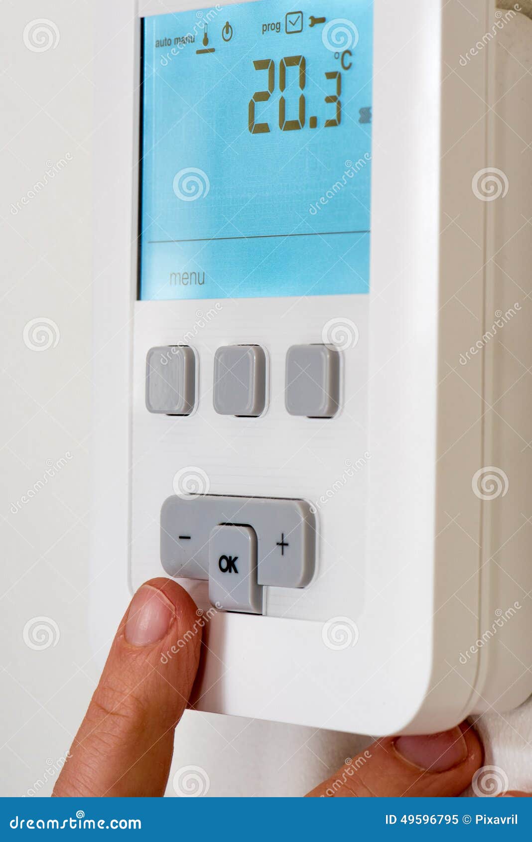 Digital thermostat stock image. Image of finger, temperature - 49596795