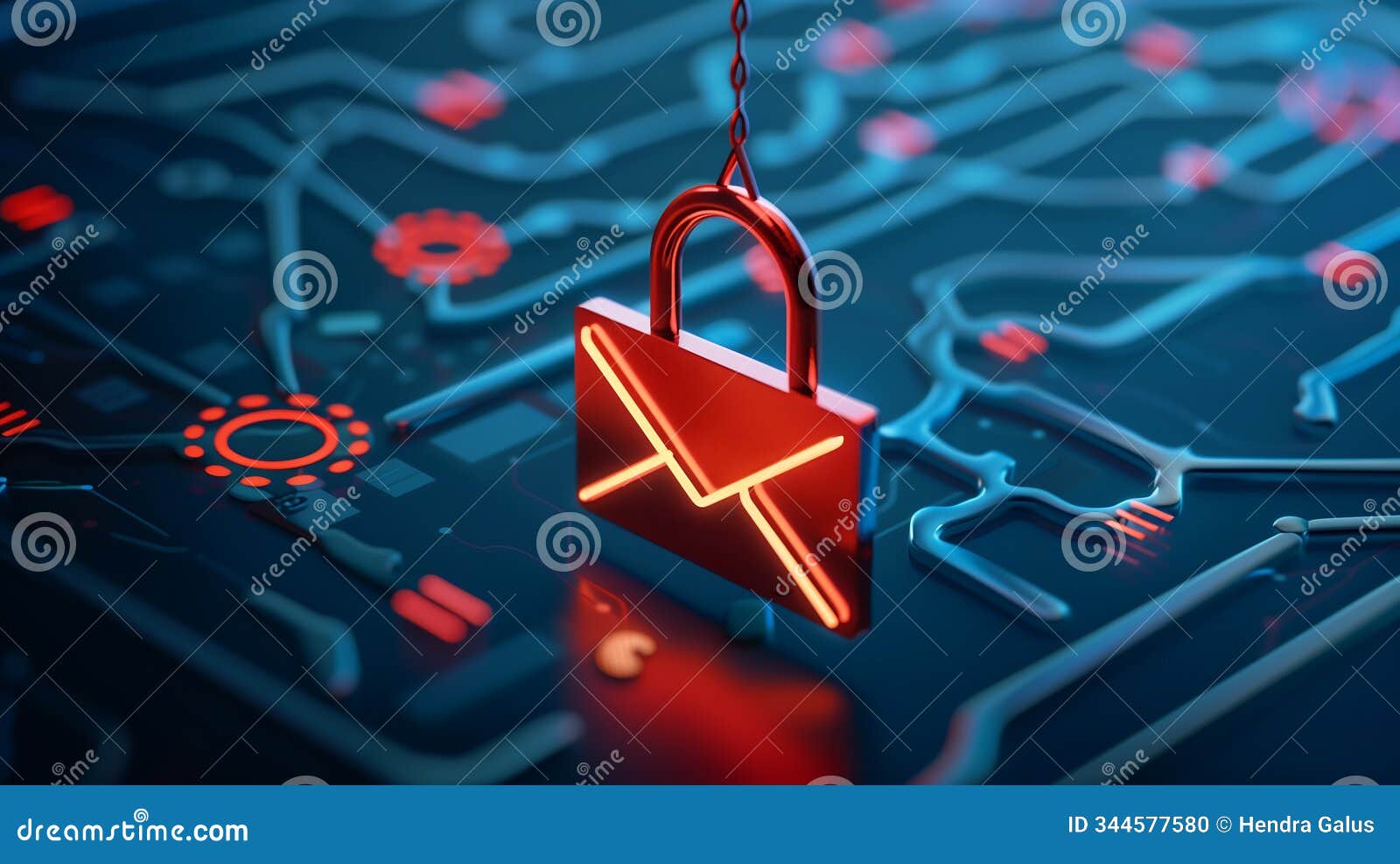Digital Threat Abstract with Red Phishing Hook and Corrupted Email Icon ...