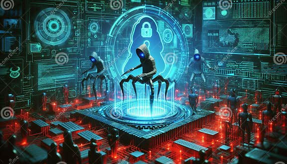 Digital Threat Concept with Cybersecurity Elements Stock Illustration ...