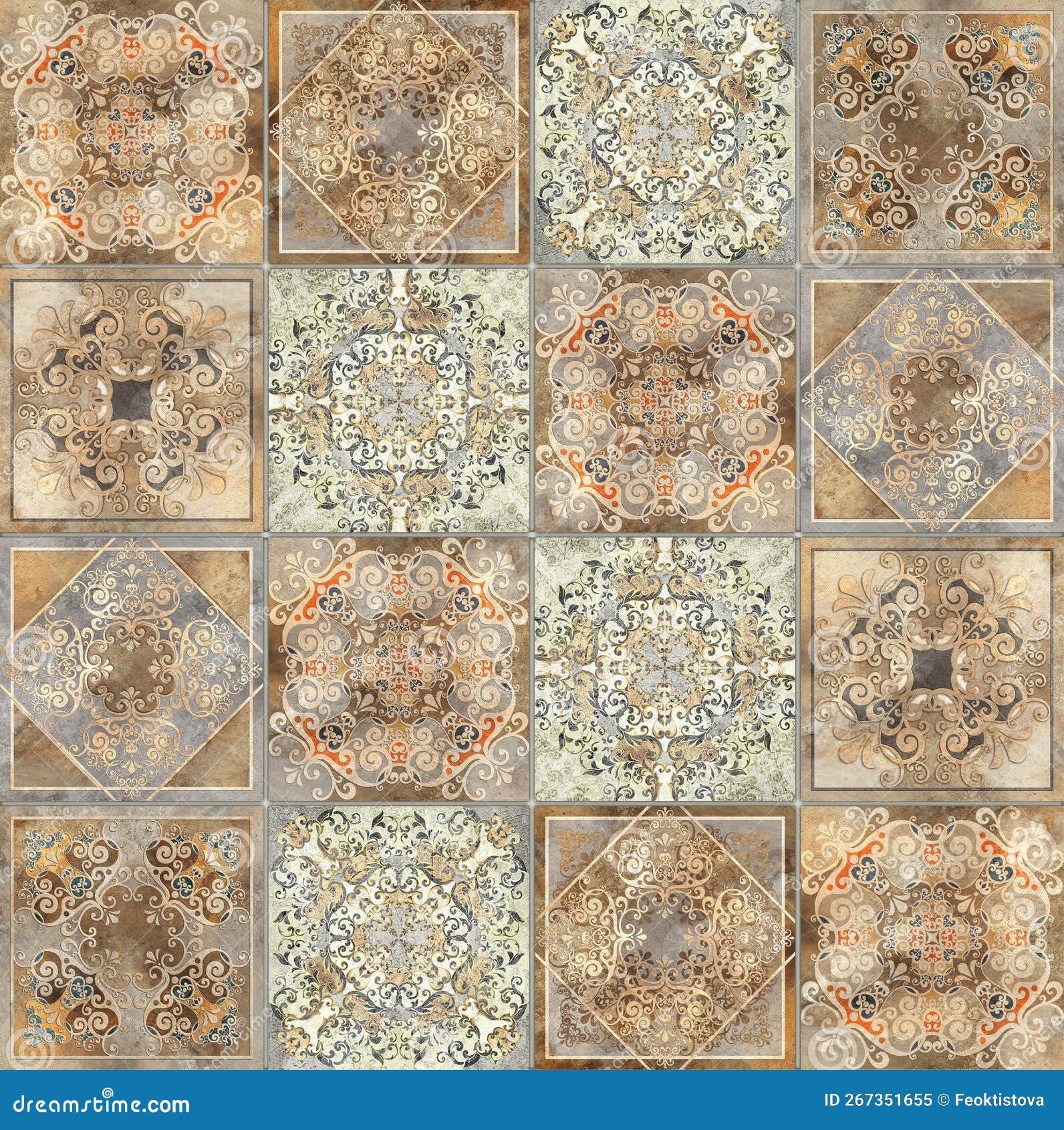 Digital Tiles Design. 3D Render Colorful Ceramic Wall Tiles Decoration ...