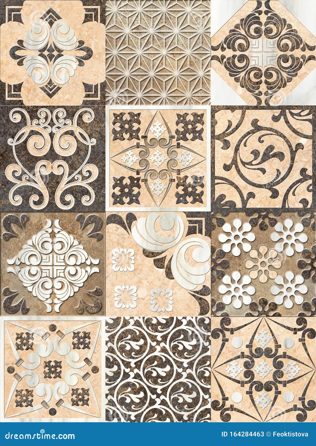 Digital Tiles Design. 3D Render Colorful Ceramic Wall Tiles Decoration ...