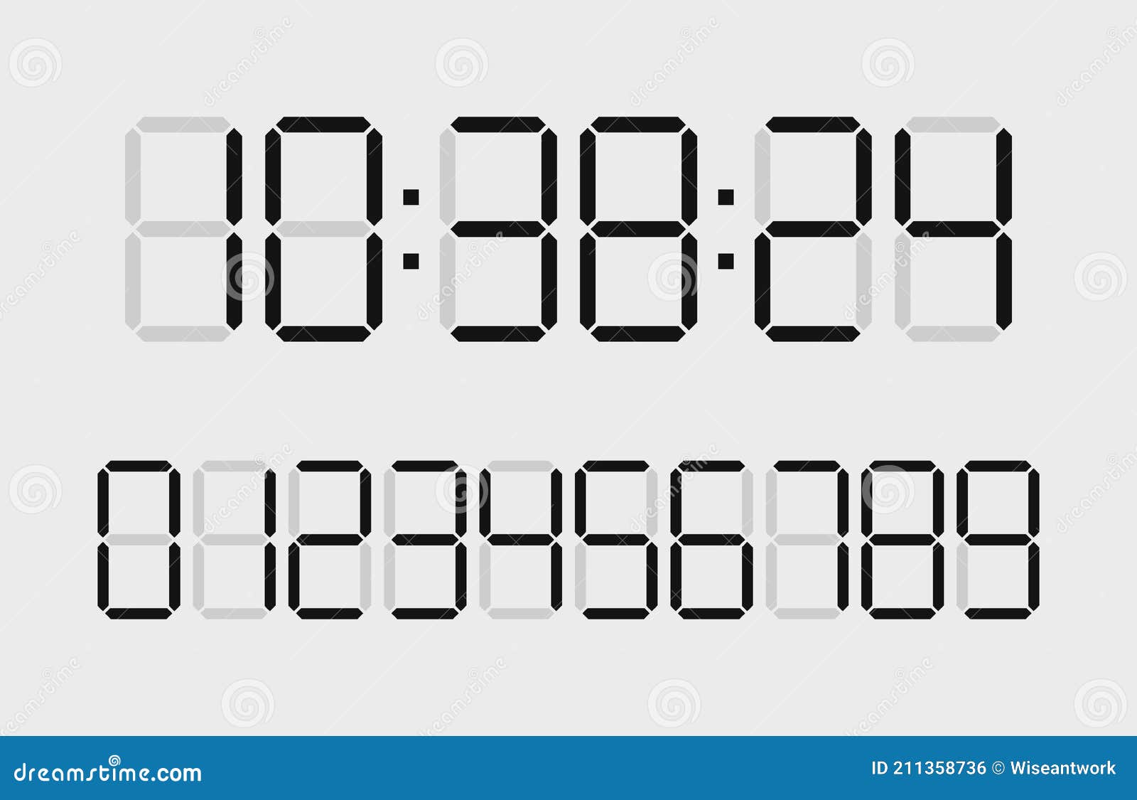 Digital Time Clock. Numbers for Timer, Calculator and Watch Display ...