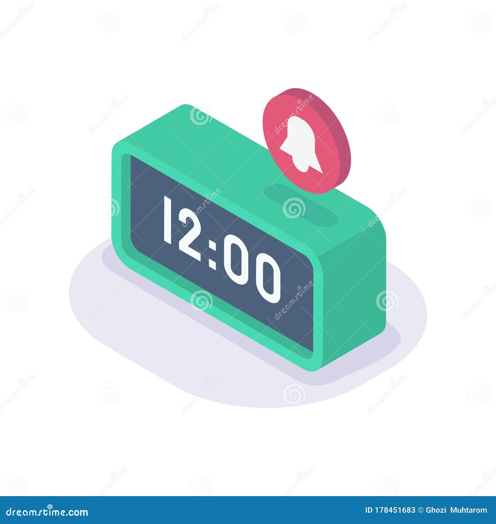 Digital Timer Time Clock Isometric Icon with Modern Flat Style Color ...