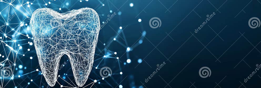 Digital Tooth on an Abstract Blue Technology Background with Connected ...