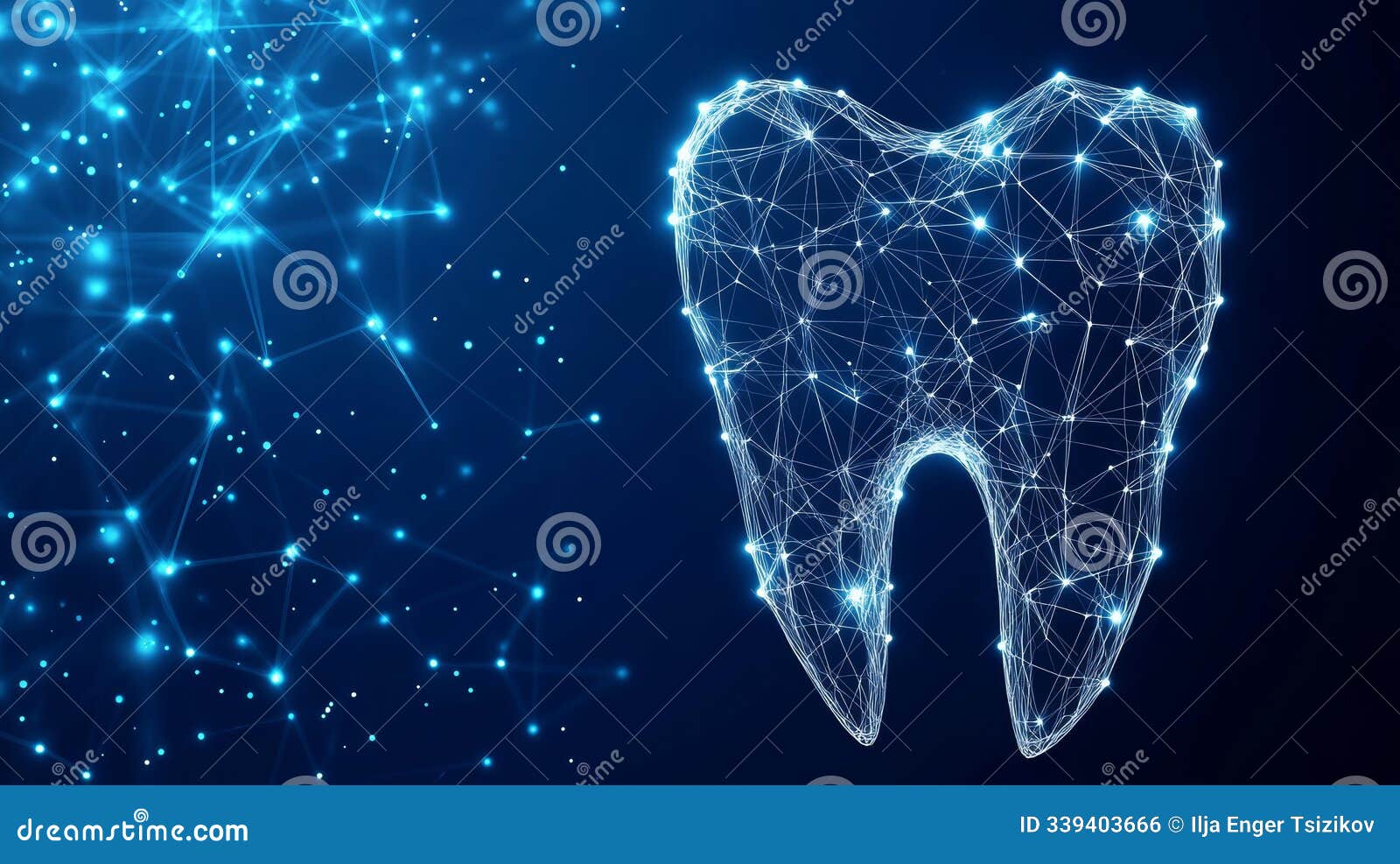 Digital Tooth on Blue Technology Background. Abstract Tooth in Lines ...