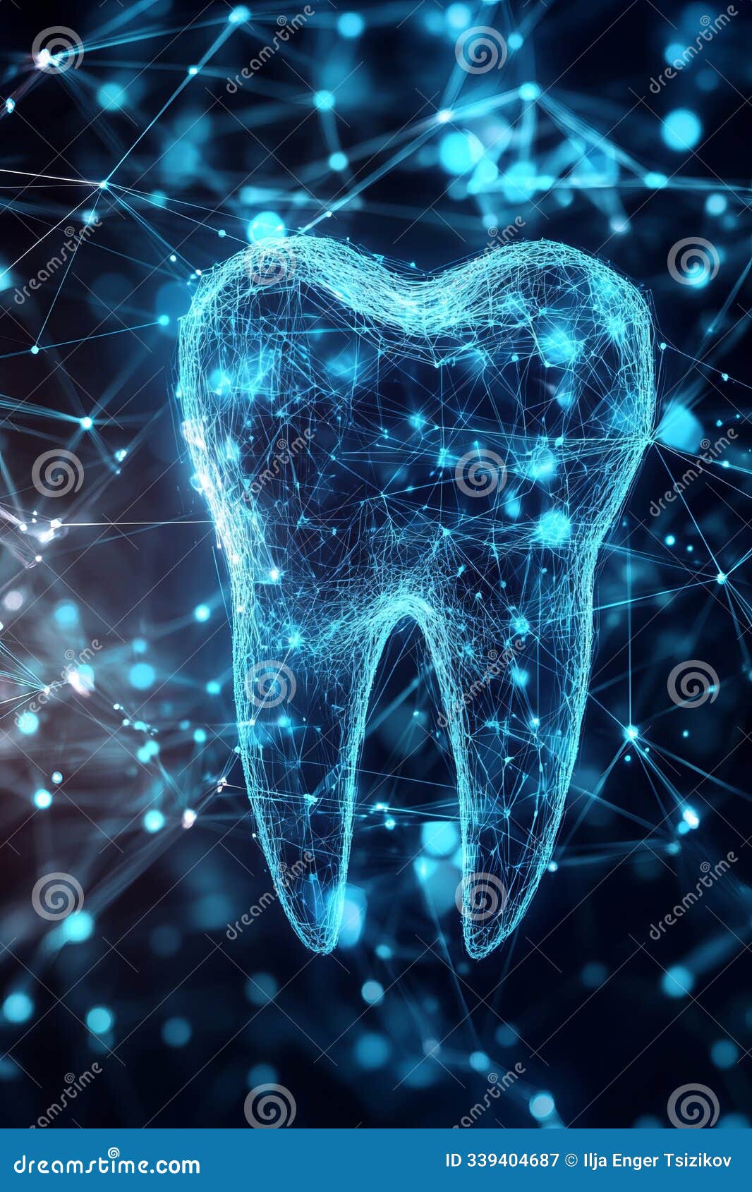 Digital Tooth on Blue Technology Background. Polygonal Structure with ...