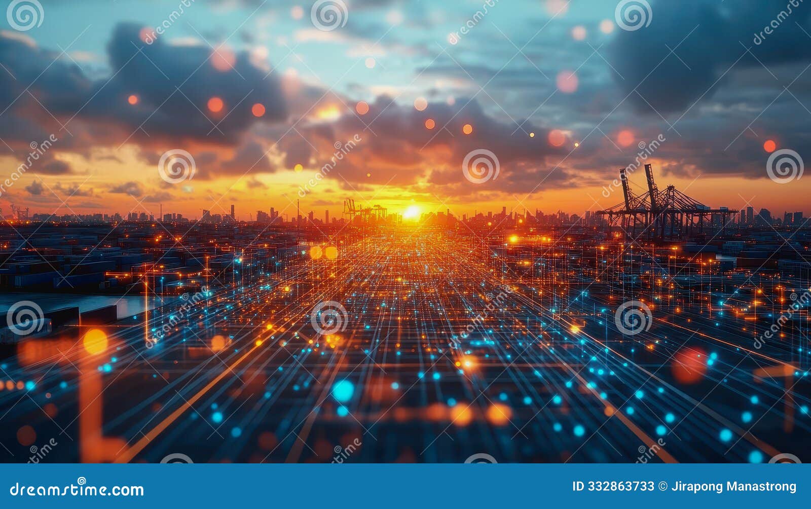 Digital Trade Interface with Data Streams, Maps, and a Port Scene ...