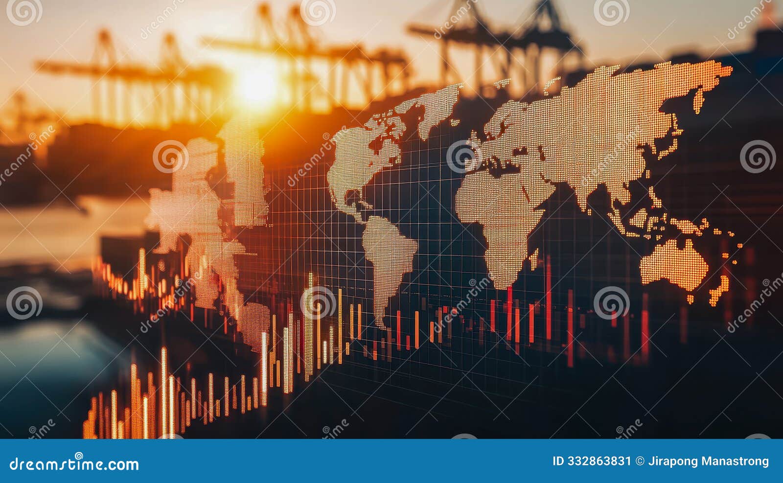 Digital Trade Interface with Data Streams, Maps, and a Port Scene ...