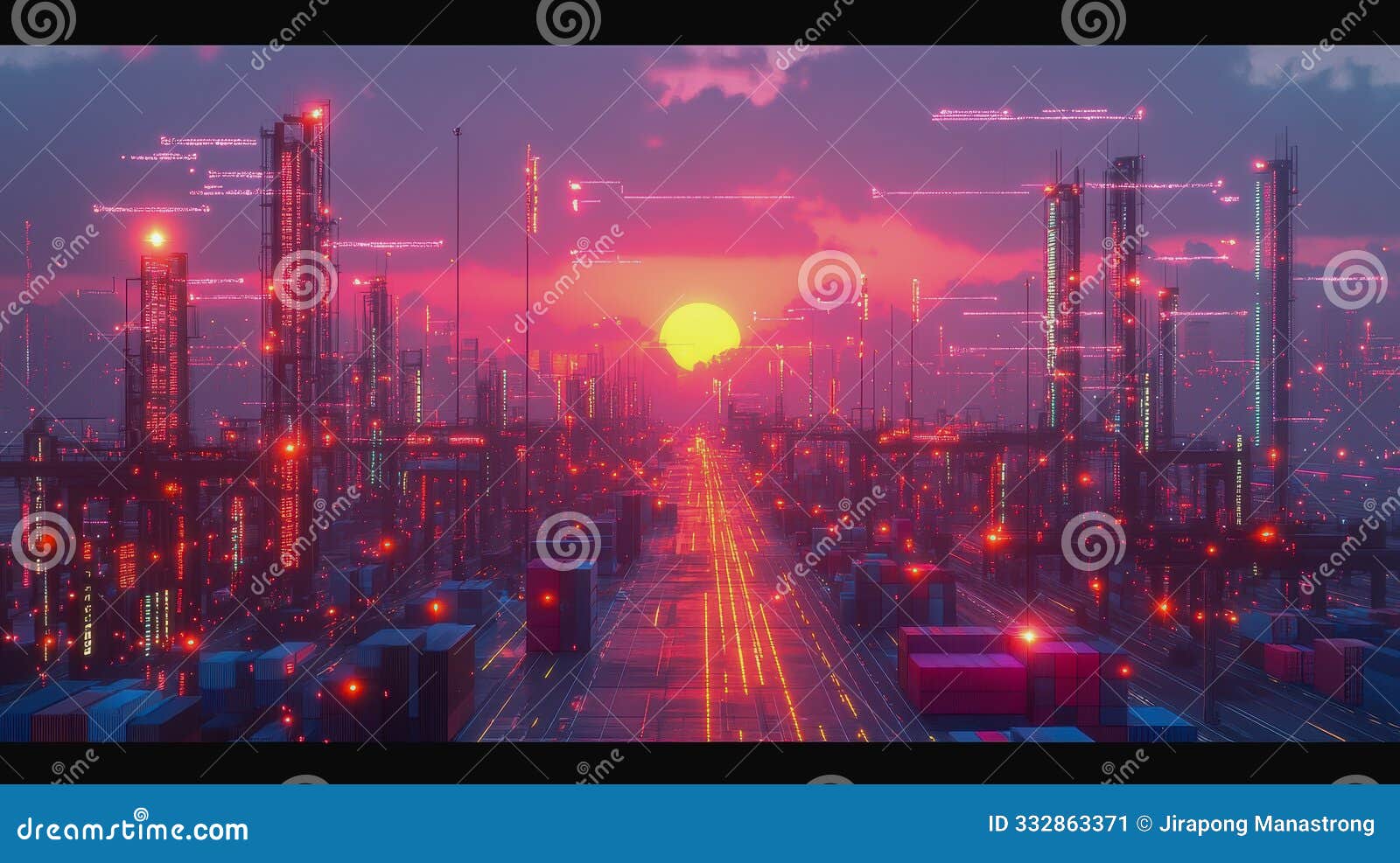 Digital Trade Interface with Data Streams, Maps, and a Port Scene ...