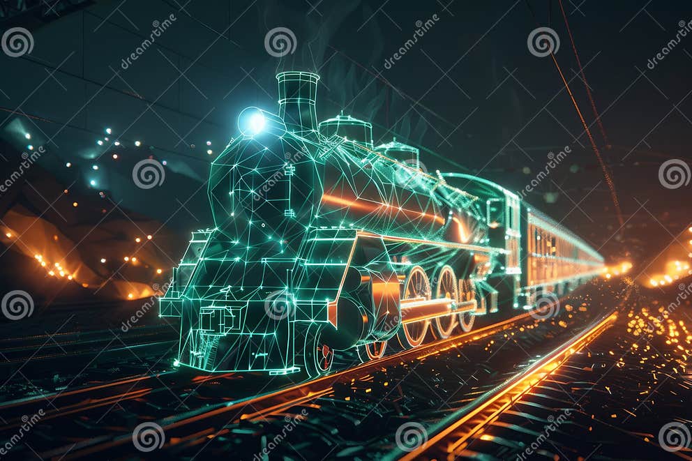 Digital Train of Glowing 3d Triangular Polygons Stock Image - Image of ...