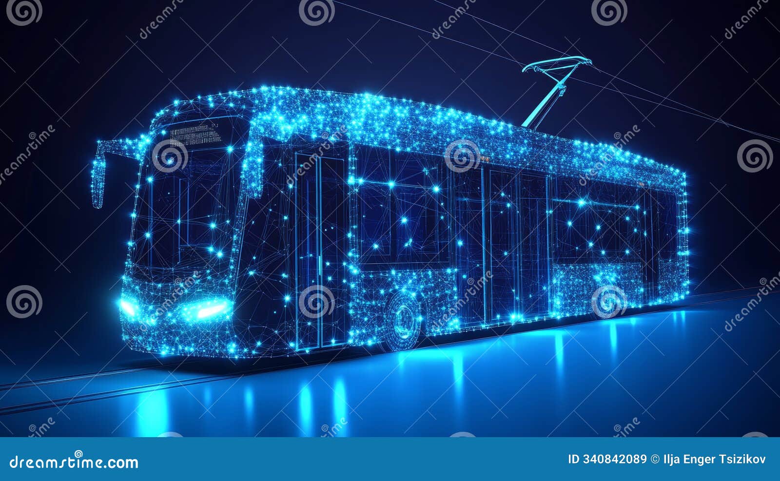 Digital Tram on Blue Technology Background. Abstract Light Rail Icon in ...