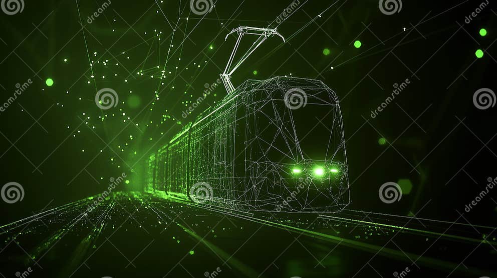 Digital Tram on Network Background Abstract Transportation or Public ...