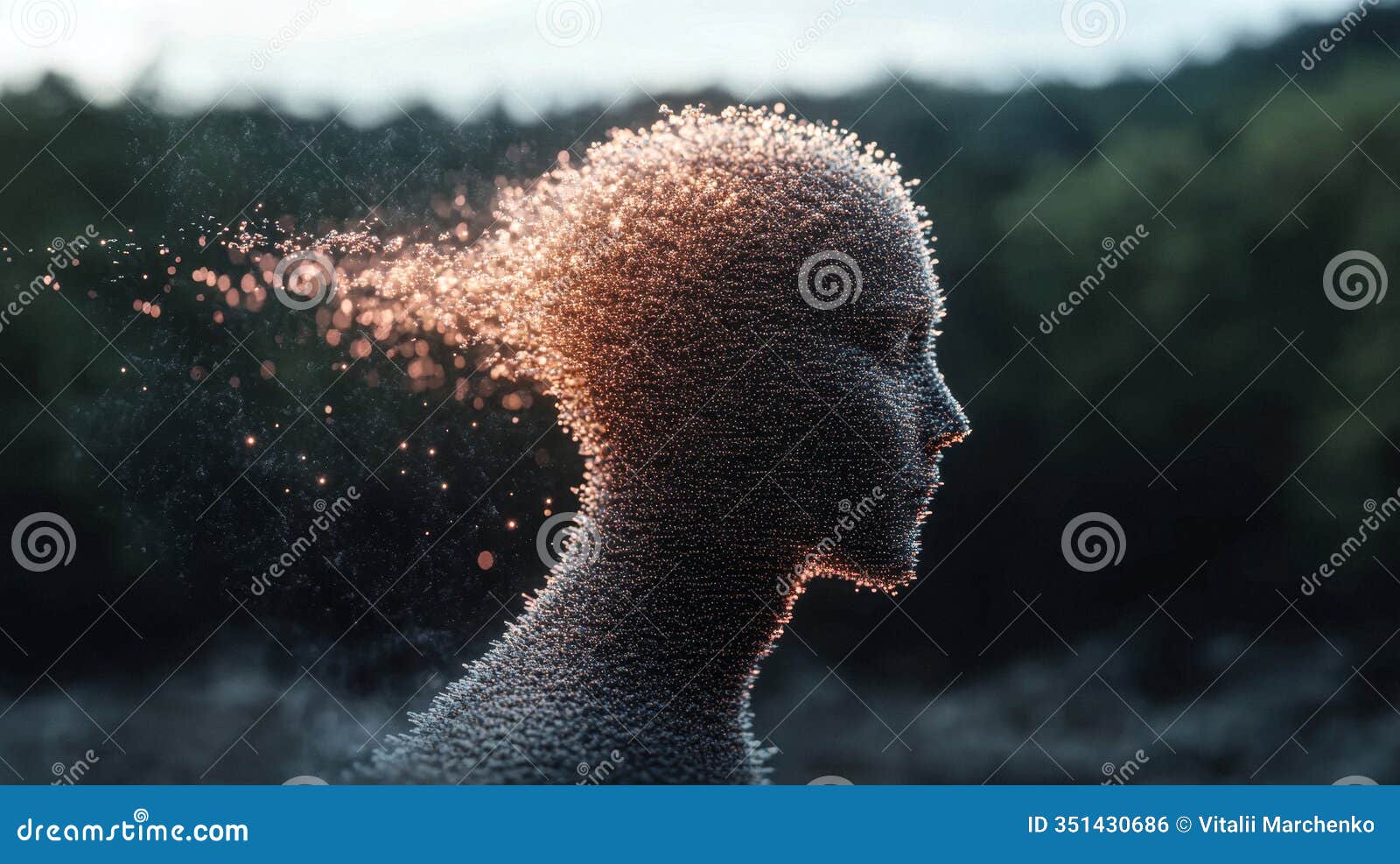 Digital Transformation: Abstract Head Disintegration in Nature Stock ...