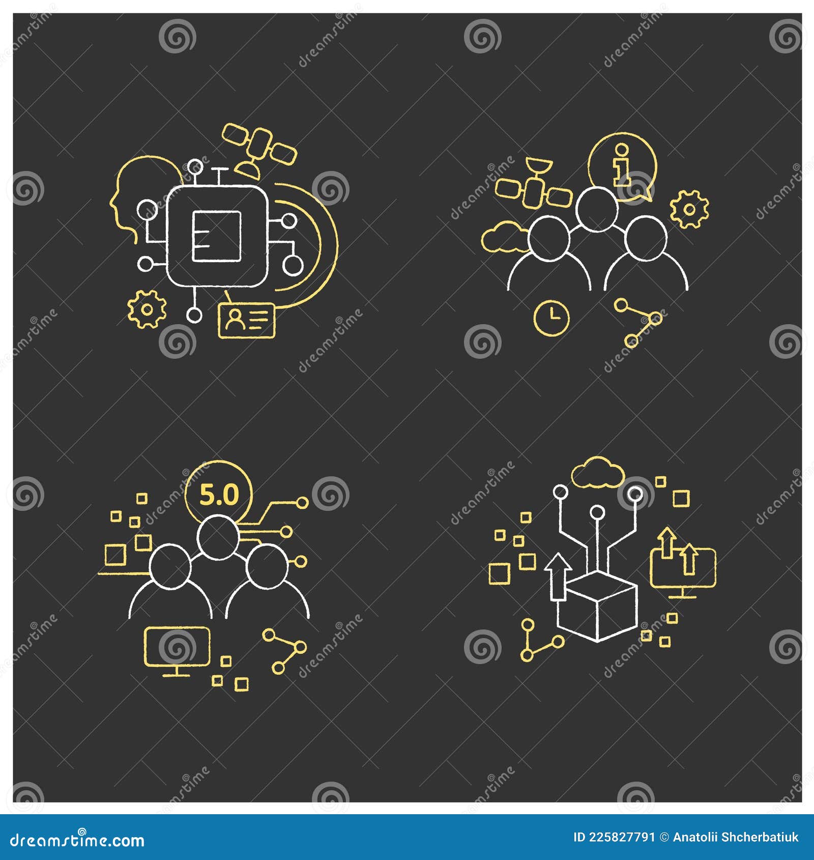 Digital Transformation Chalk Icons Set Stock Vector - Illustration of ...