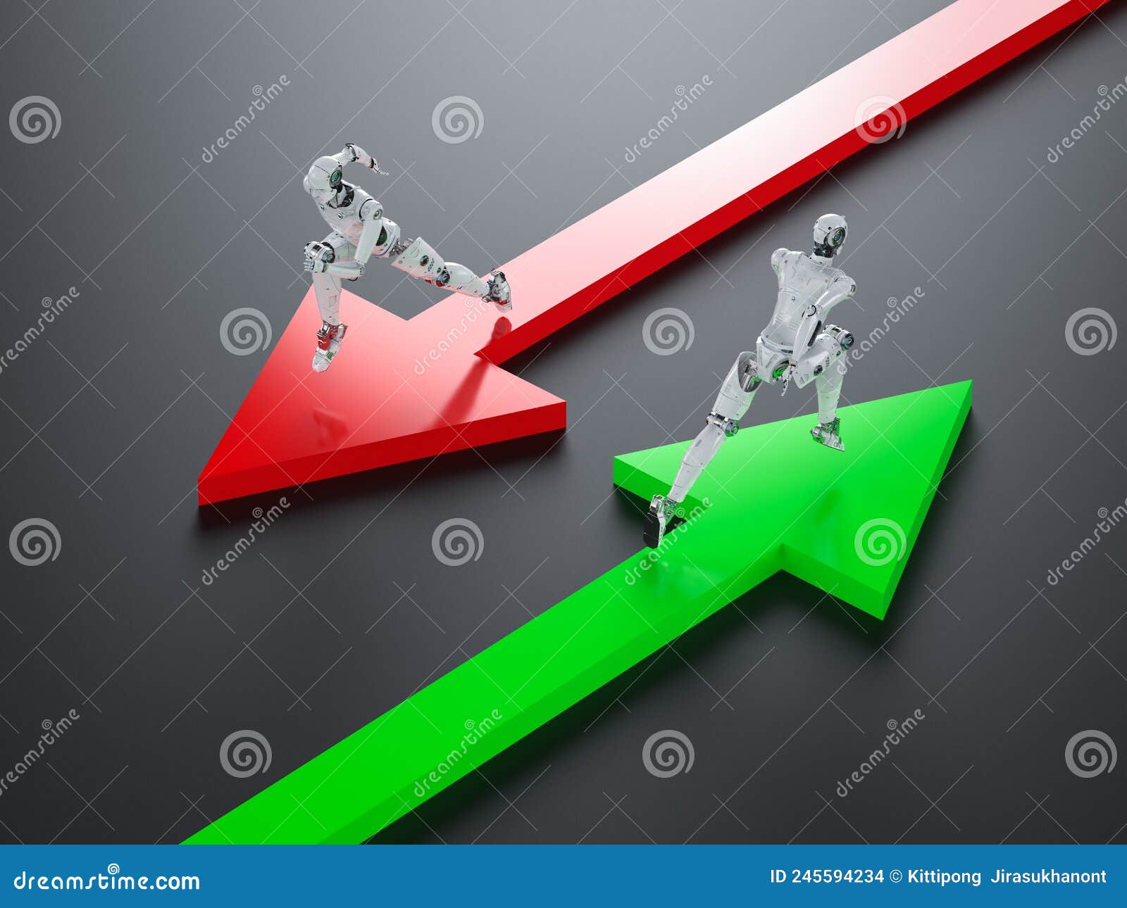 Digital Transformation Concept with Ai Robot Move To Opposite Direction ...