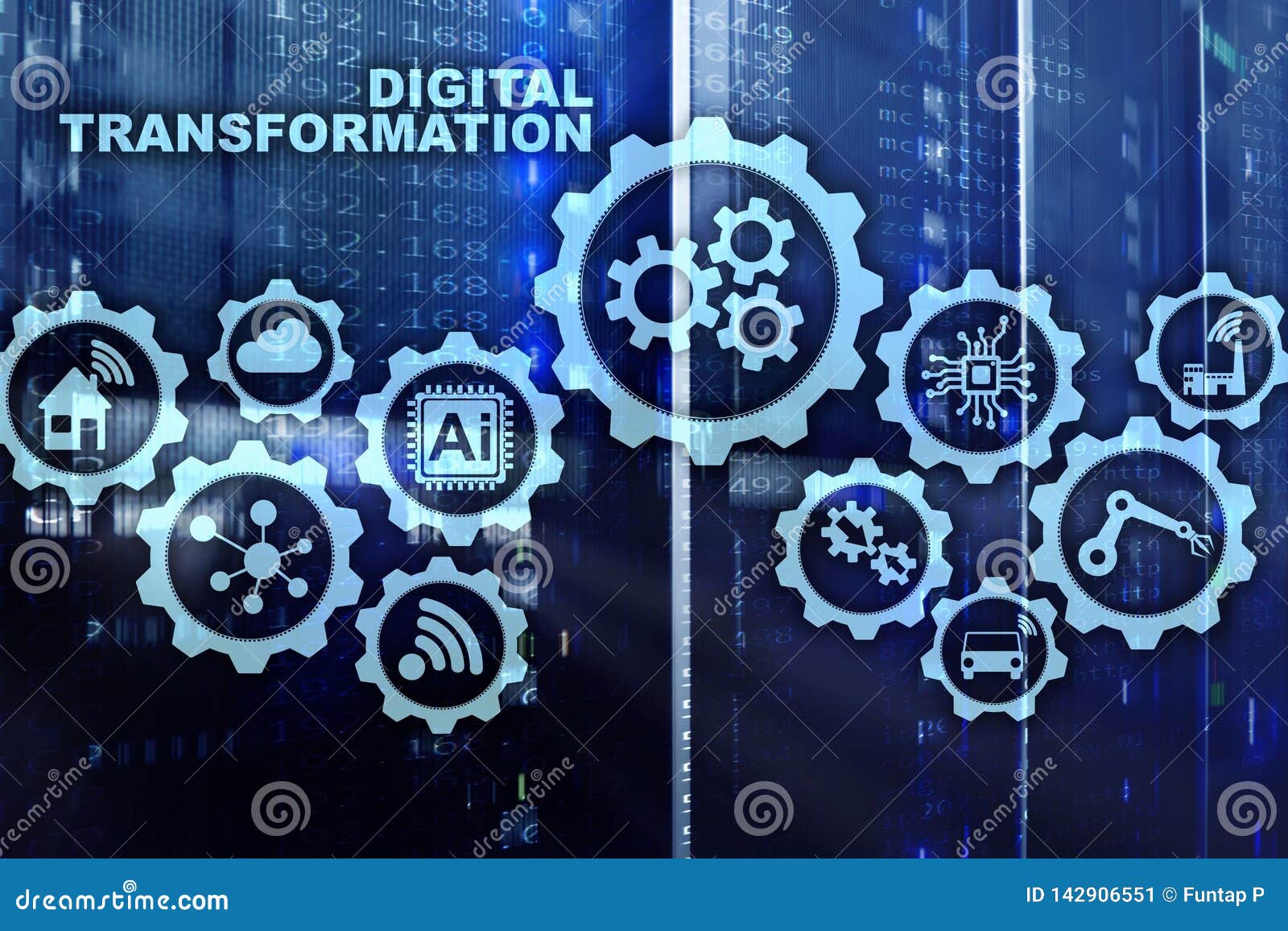 The Concept Of Digitalization, Information Flow Moving Through Servers ...