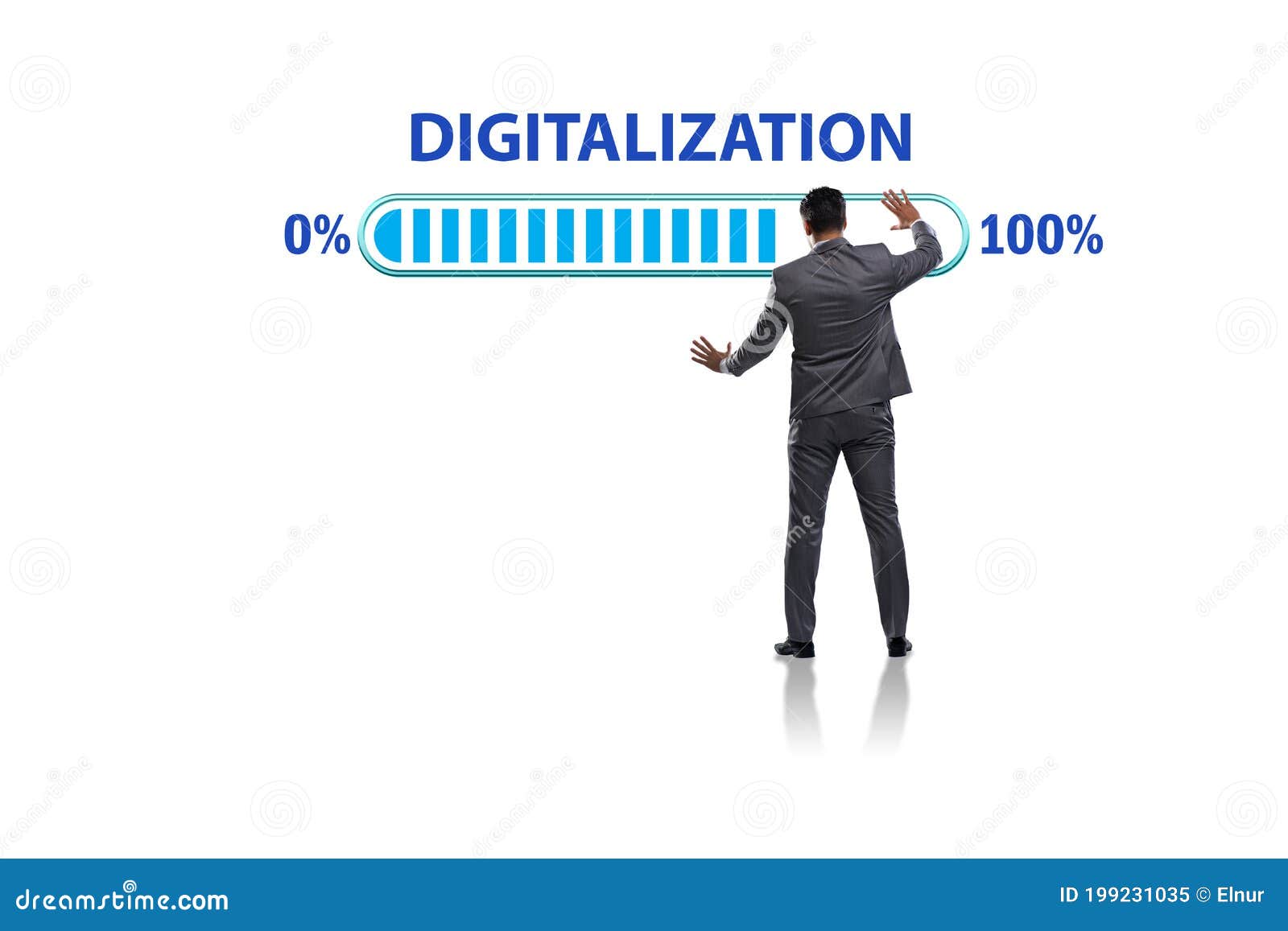 Digitalization Concept. Human Finger Turns On Hologram Innovation ...
