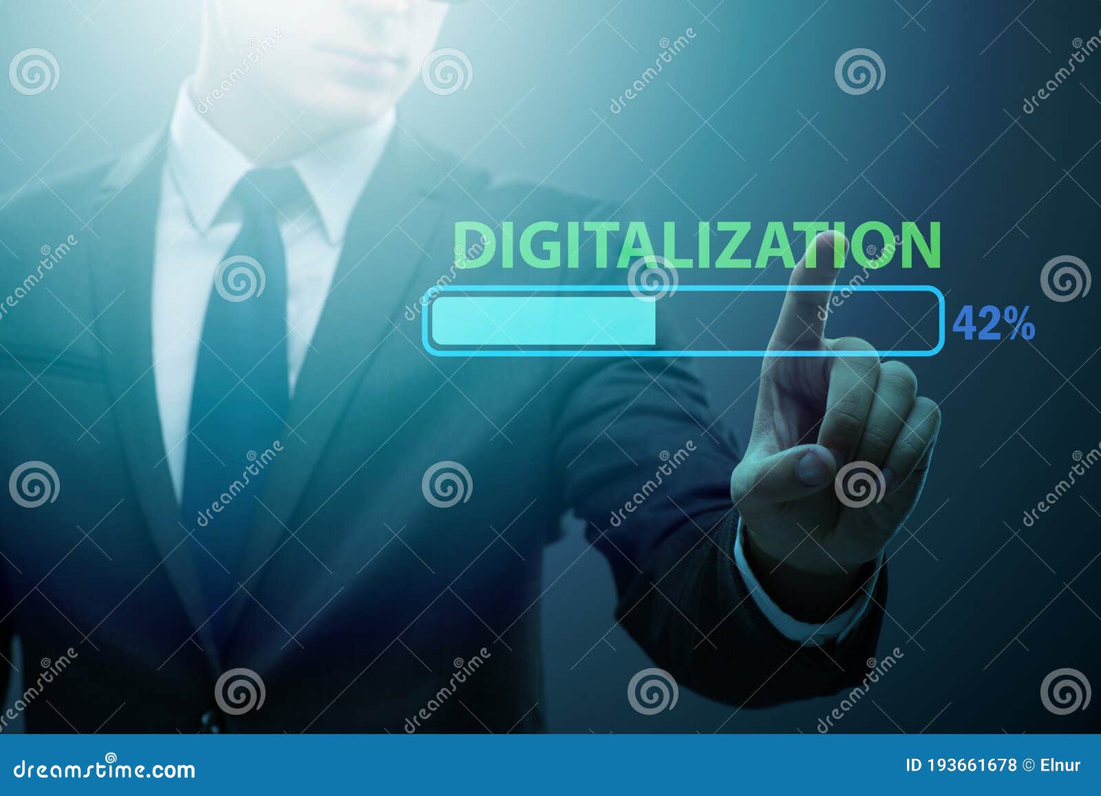 Digitalization Concept. Human Finger Turns On Hologram Innovation ...