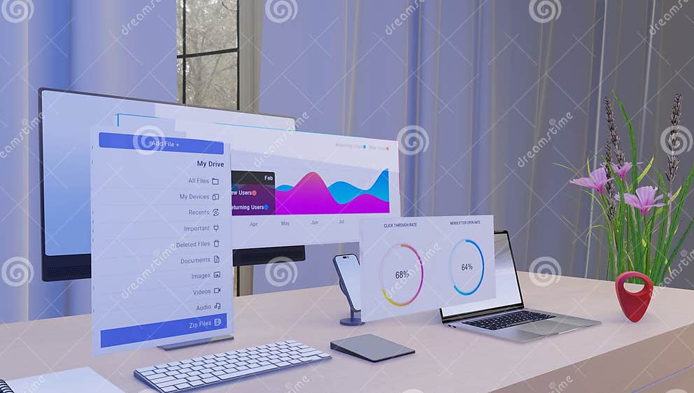 Interactive Workbench with Laptop, Mobile, and User Icon, Equipped with ...