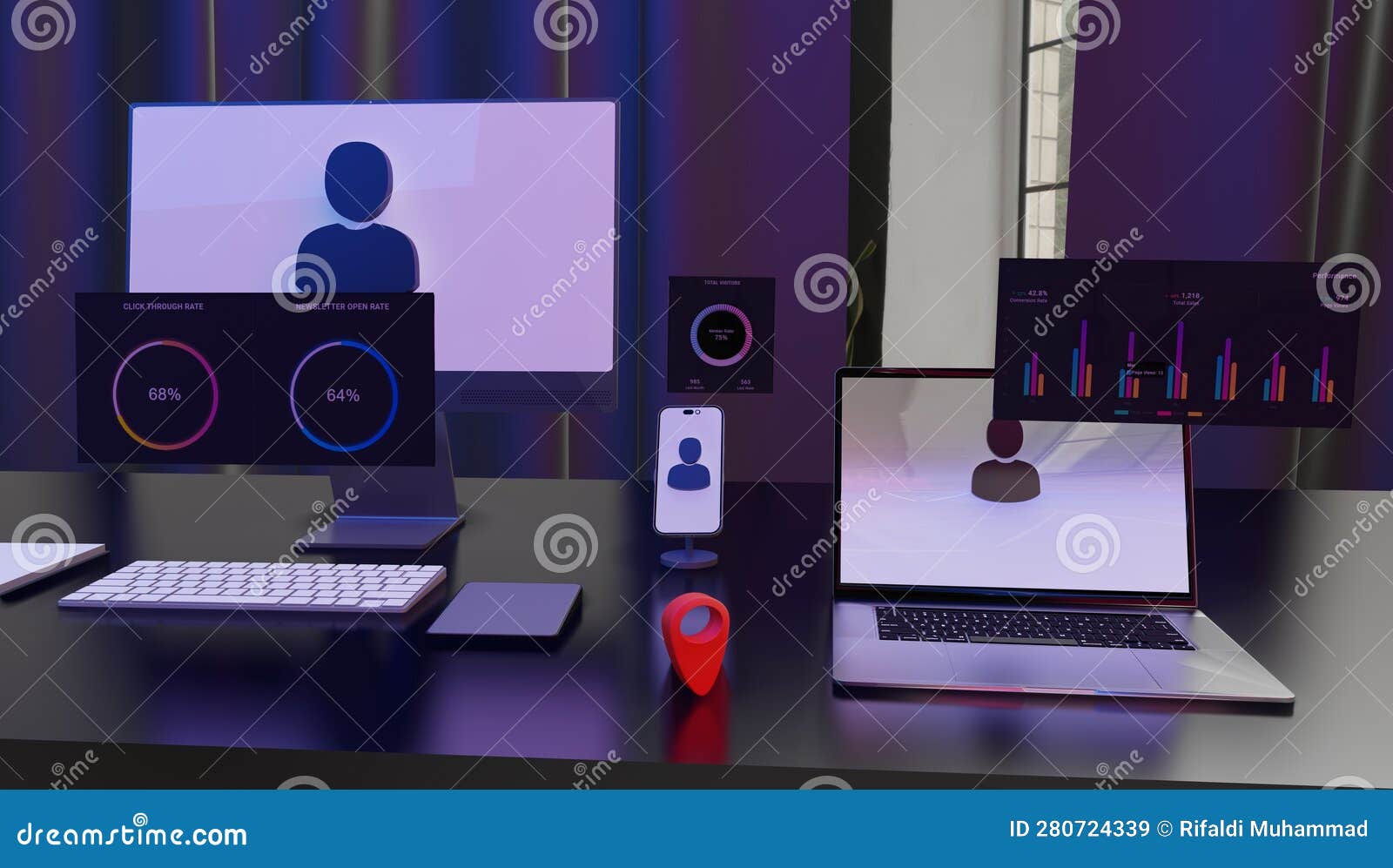 Interactive Workbench with Laptop, Mobile, and User Icon, Equipped with ...