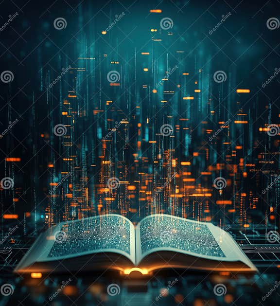 Digital Transformation of Knowledge Illustrated by Open Book Surrounded ...