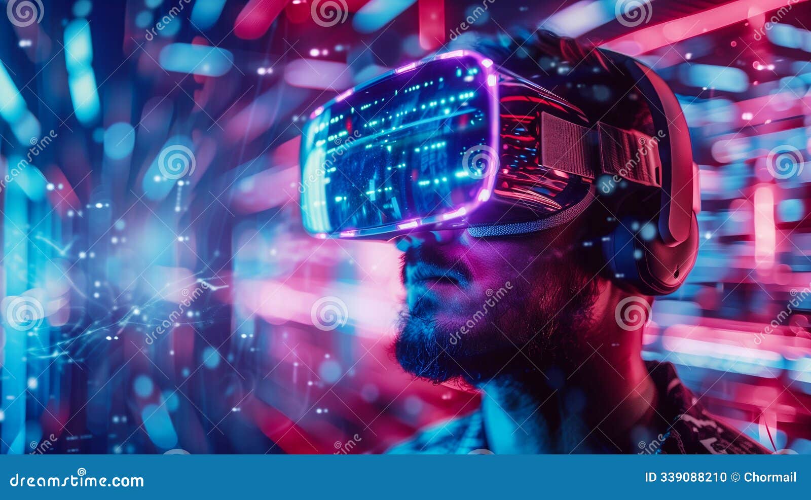 Digital Transformation, Man with VR Glasses of 3d Virtual Reality in ...