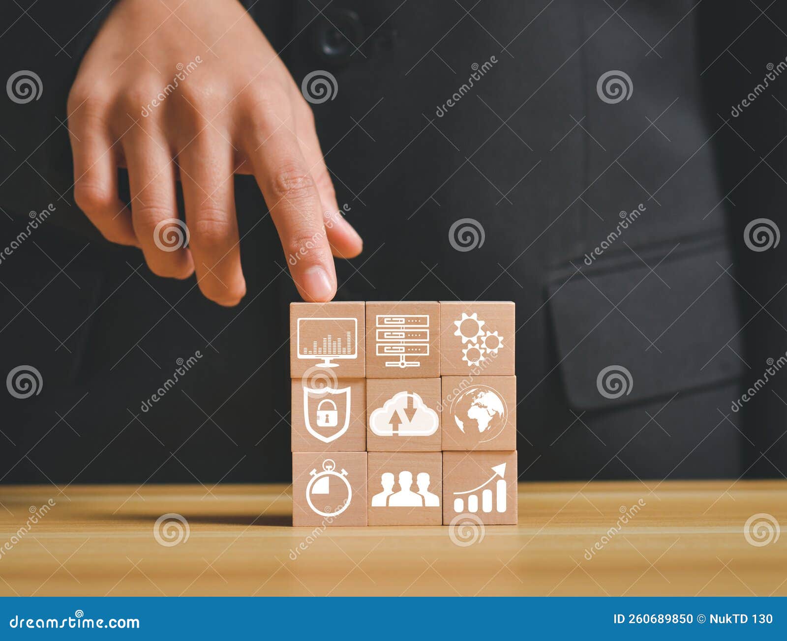 Digital Transformation Management with Icon on Wooden Cube Stack, IOT ...
