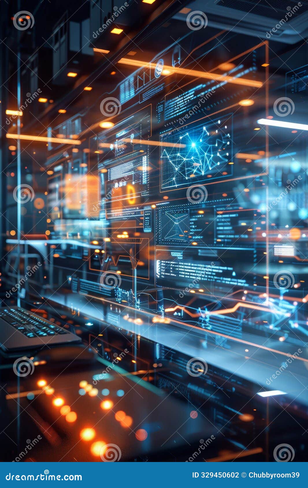 Digital Transformation in an Office with Holographic Interfaces. Stock ...