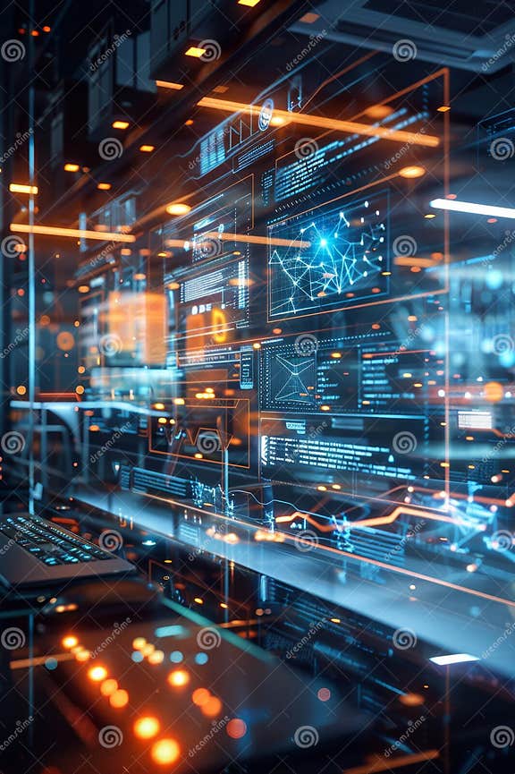 Digital Transformation in an Office with Holographic Interfaces. Stock ...